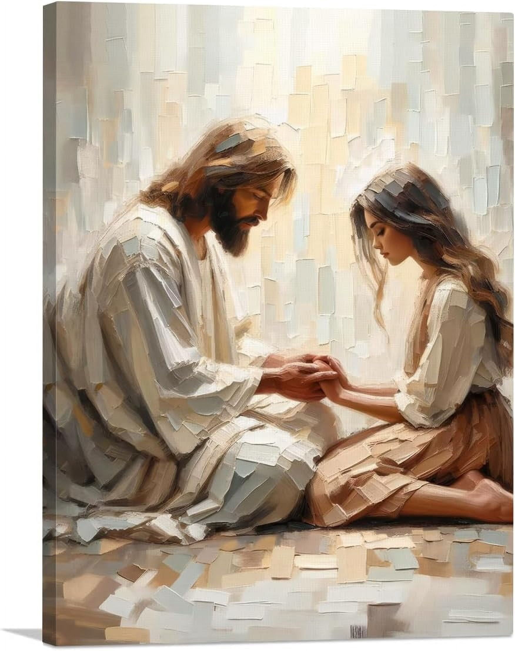 AABERIC Jesus and Girl Praying Painting Print Picture Wall Decor ...