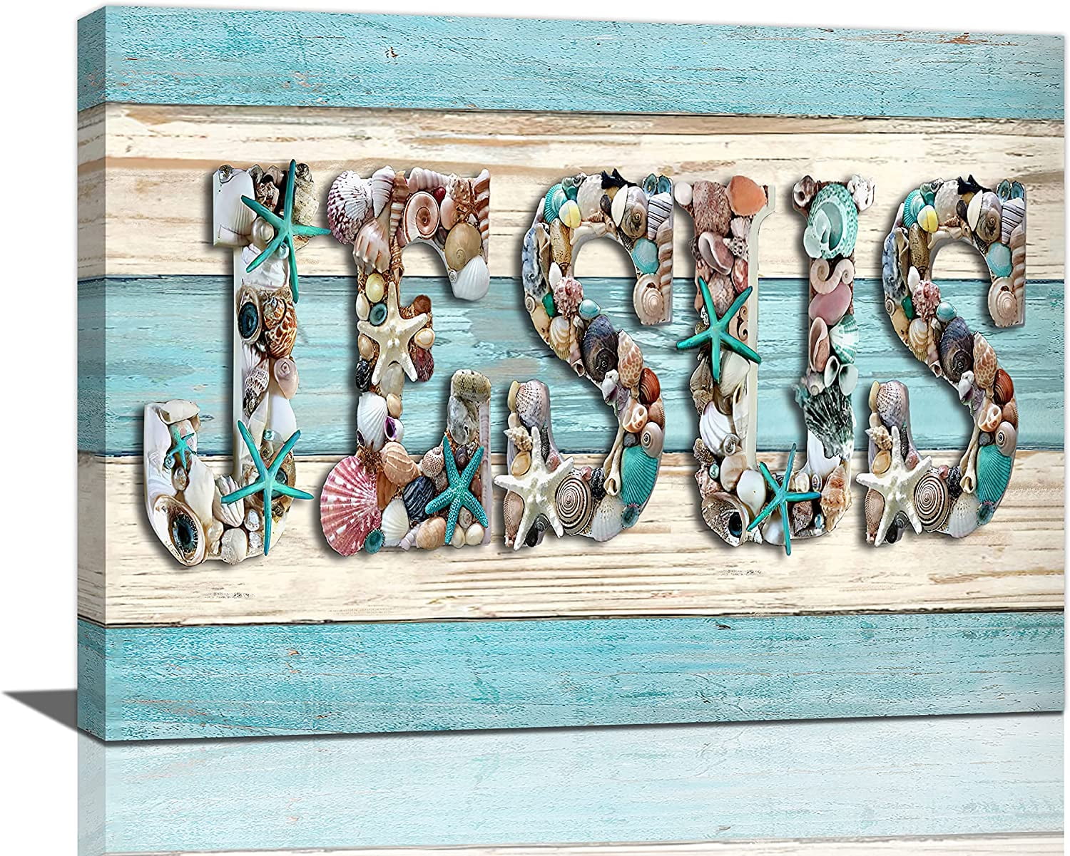 AABERIC Jesus God Wall Art Teal Seashells Starfish Shell Pictures Wall ...