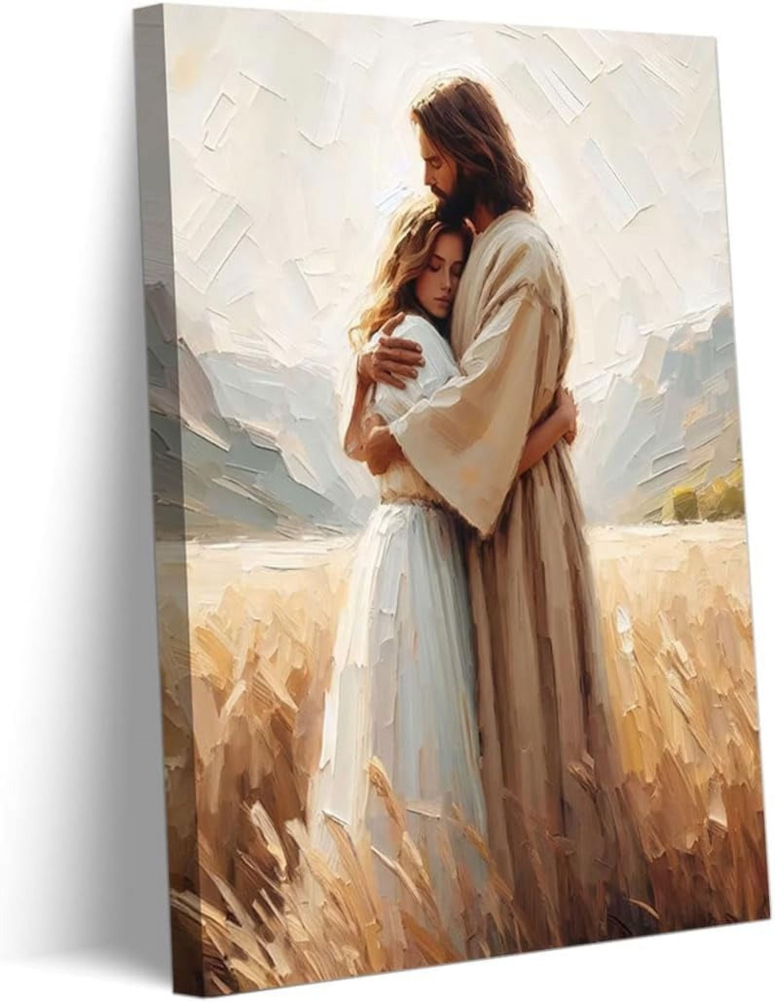 AABERIC Jesus Healing Embracing Woman Canvas Wall Art Safe His Arms Decor Picture Christian ...