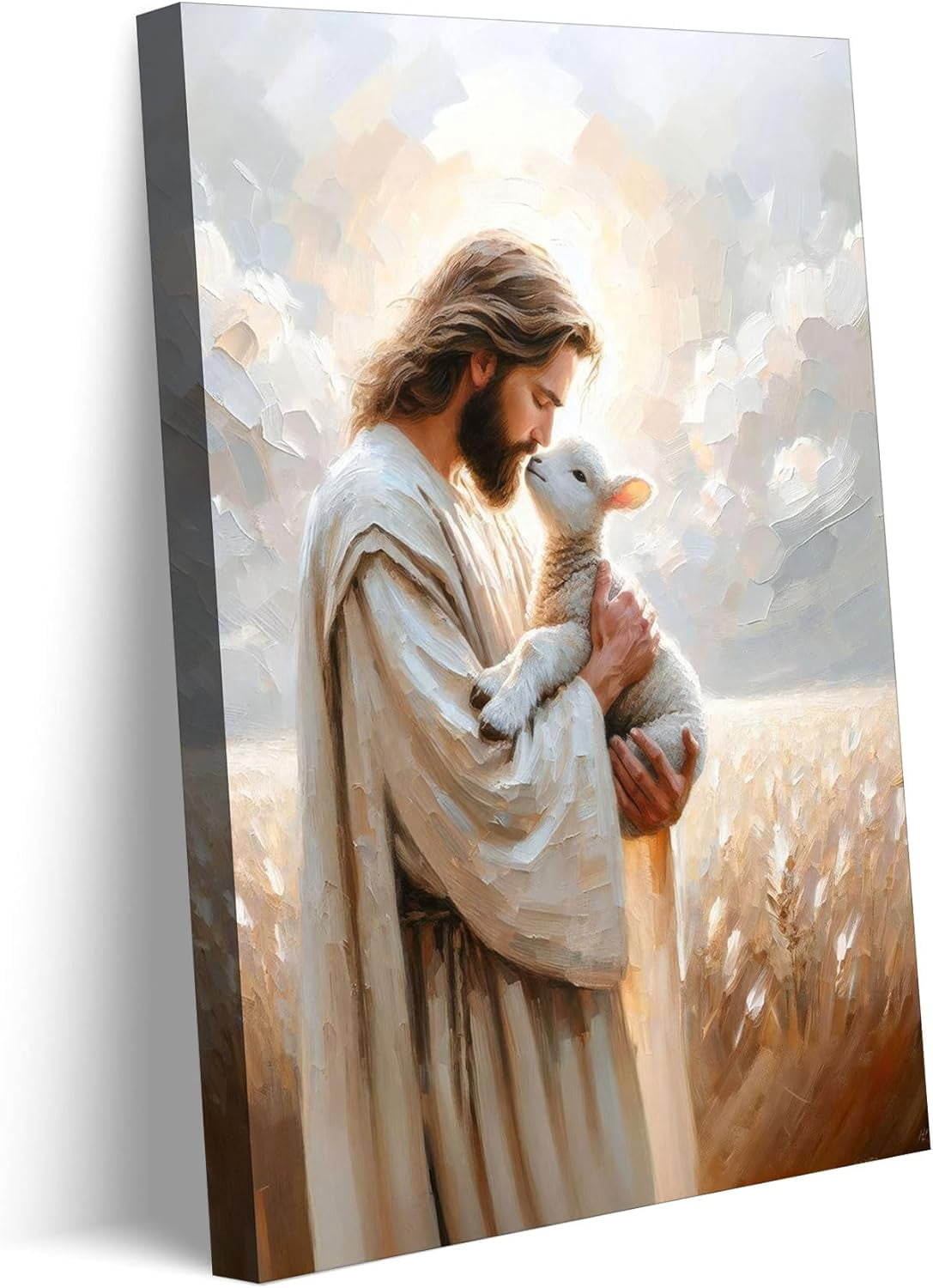 AABERIC Jesus Holding sheep Canvas Wall Art Jesus Christ The Good Shepherd Wall Decor Picture ...
