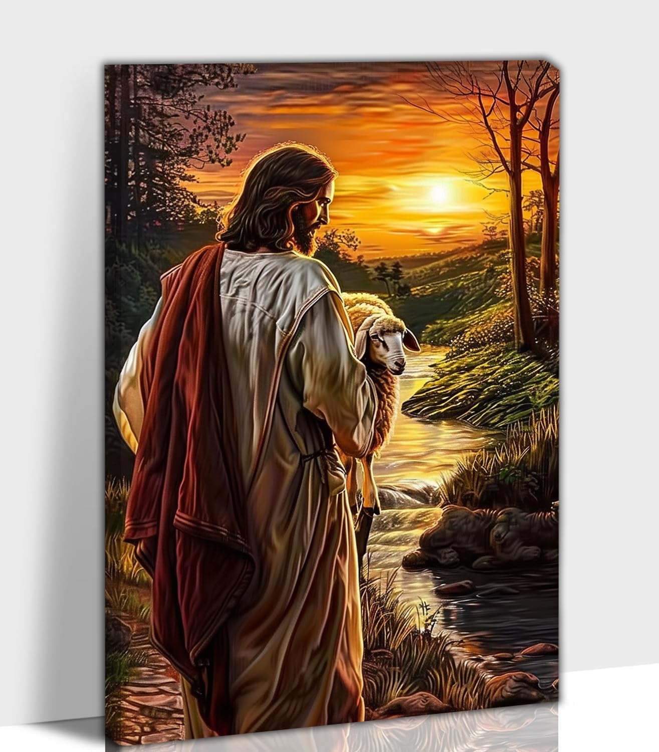 AABERIC Jesus Lamb Canvas Wall Art for Christians, He Left The 99 to ...