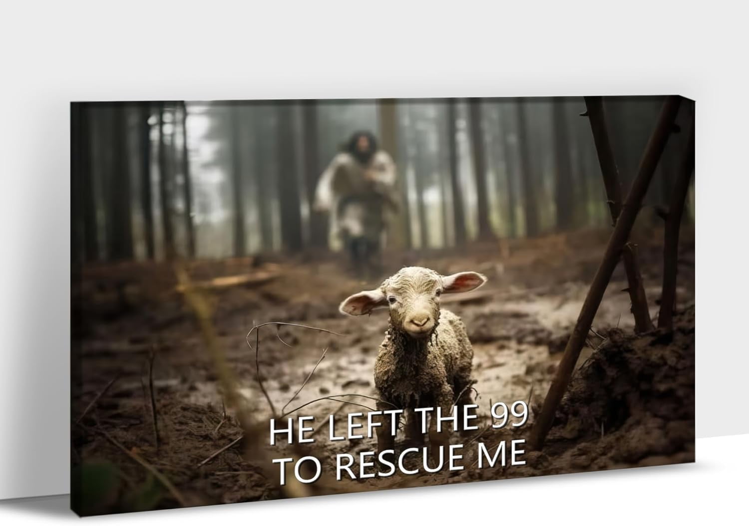 AABERIC Jesus and Lamb Canvas Wall Art, Jesus Hug A Muddy Lamb Picture ...
