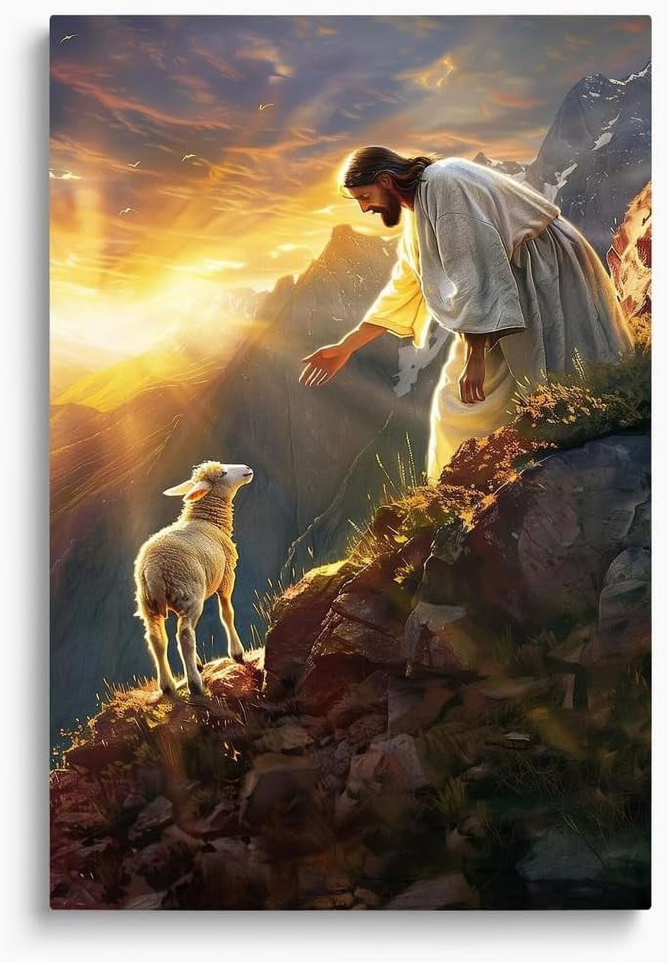 AABERIC Jesus and Lamb Canvas Wall Art, Jesus Rescues A Lamb, Chrits ...