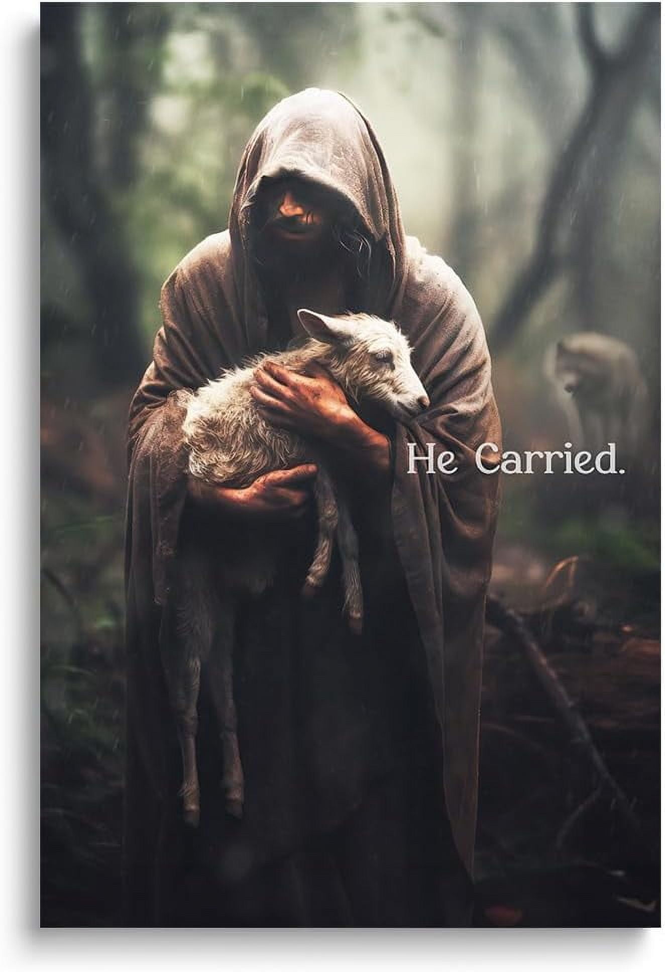 AABERIC Jesus and Lamb Canvas Wall Art, Jesus Rescues A Muddy Lamb ...