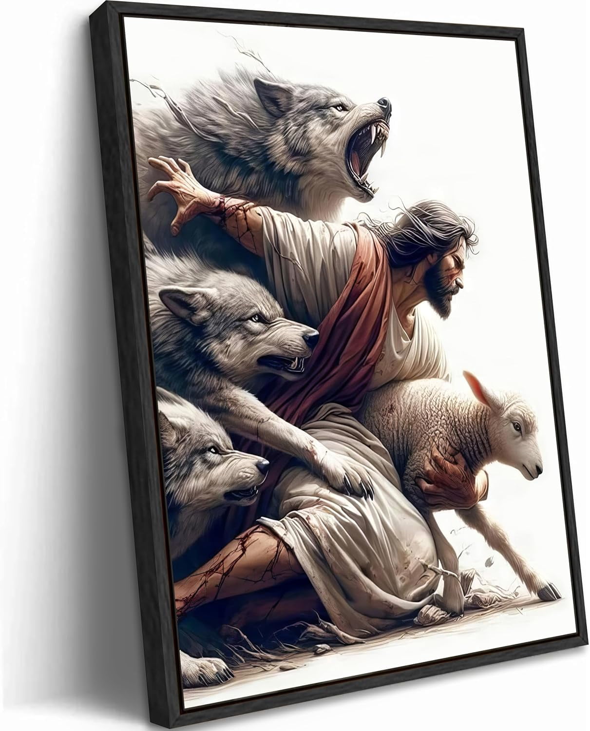 AABERIC Jesus and Lamb Canvas Wall Art Jesus Saves the Lost Lamb ...