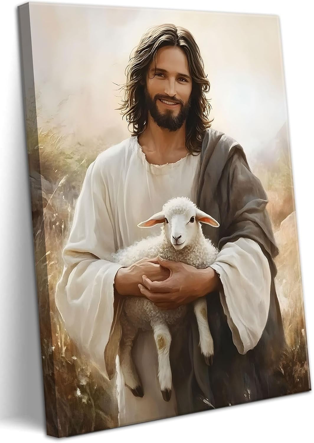 AABERIC Jesus and Lamb Canvas Wall Art Jesus Saves the lost lamb Wall ...