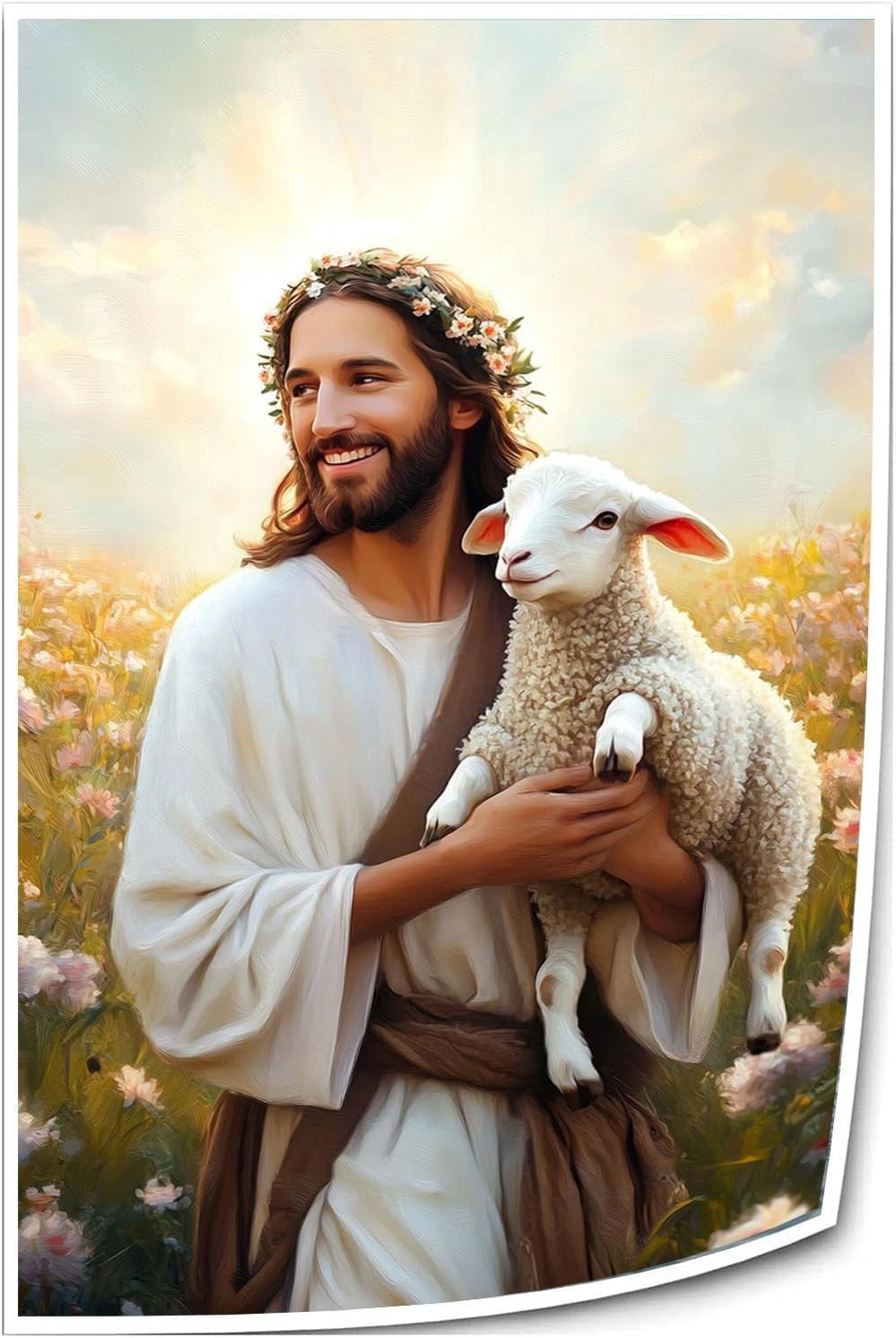 AABERIC Jesus and Lamb Canvas Wall Art Jesus Saves the lost lamb Wall ...