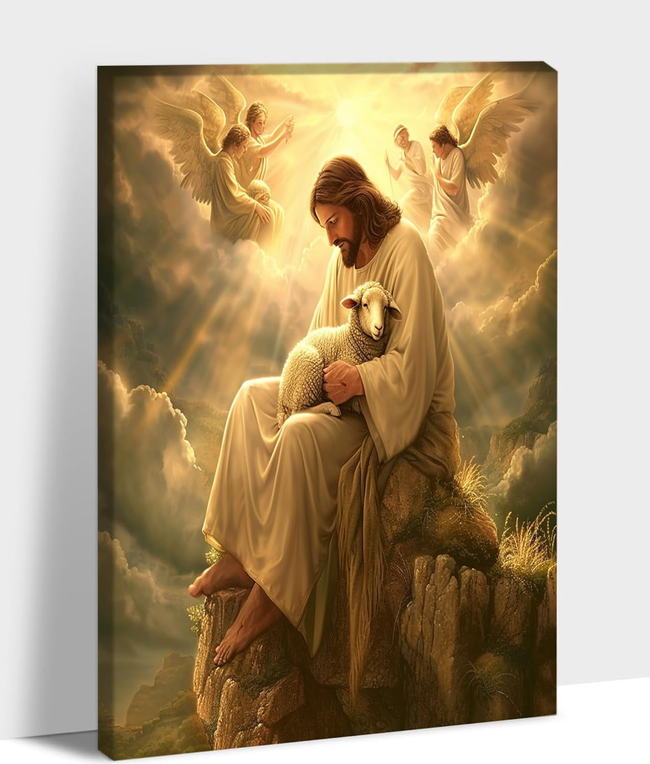 AABERIC Jesus and Lamb Canvas Wall Art, Religious Christian Canvas ...