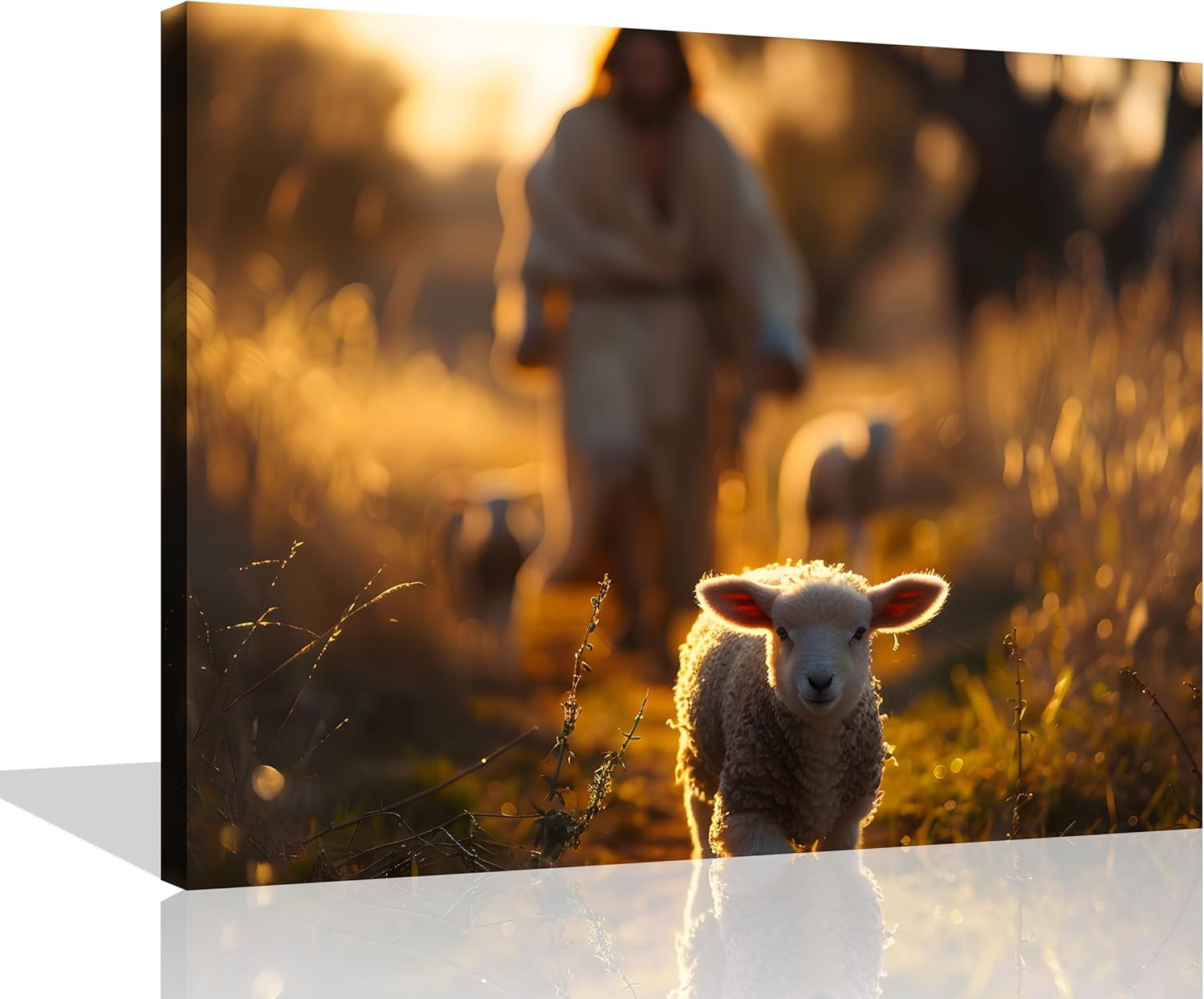 AABERIC Jesus and Lamb Wall Art Canvas Wall Art Running After the Lost Sheep Painting for Living ...