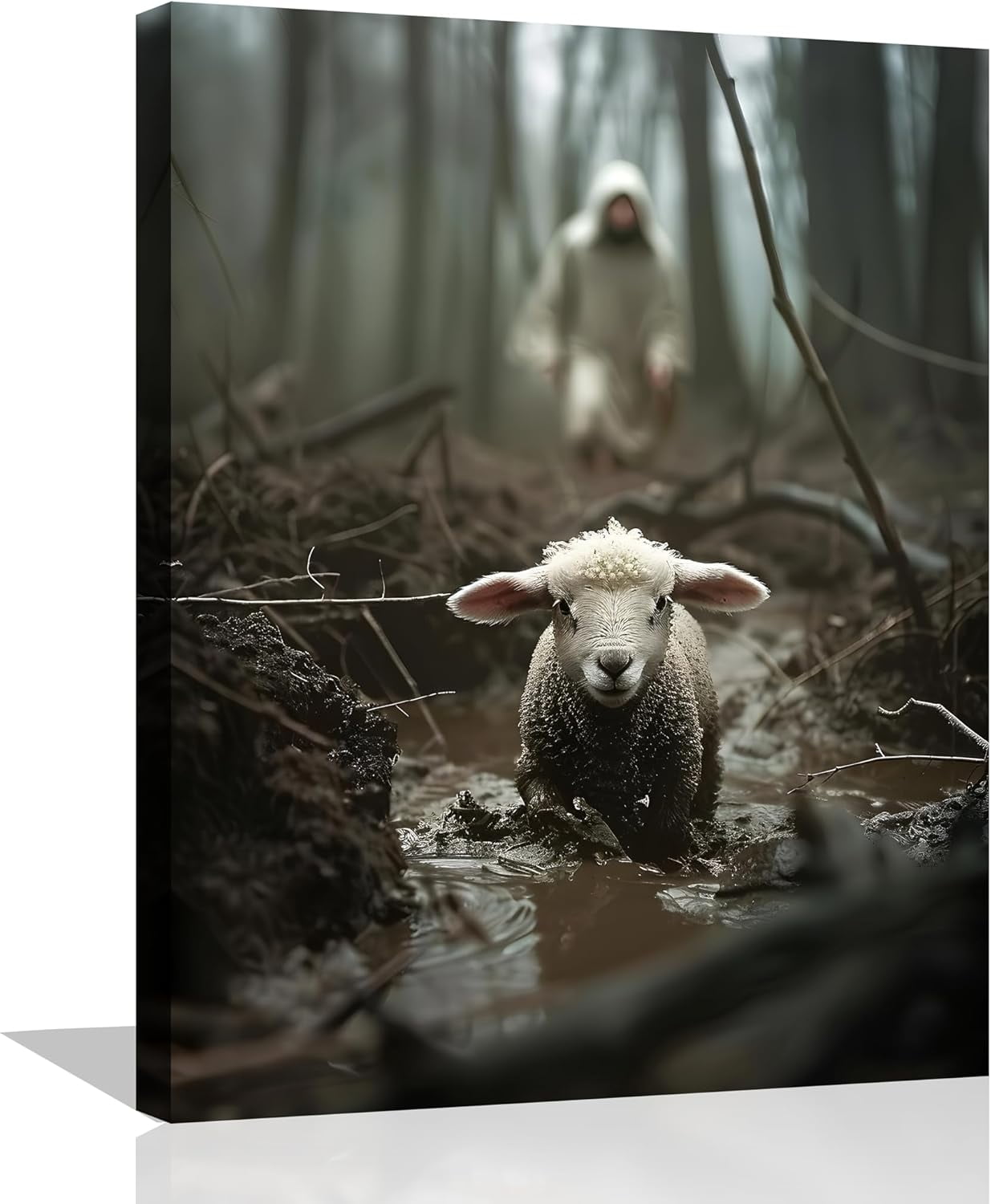 AABERIC Jesus and Lamb Wall Art Canvas Wall Art Runs for the Lost Sheep ...