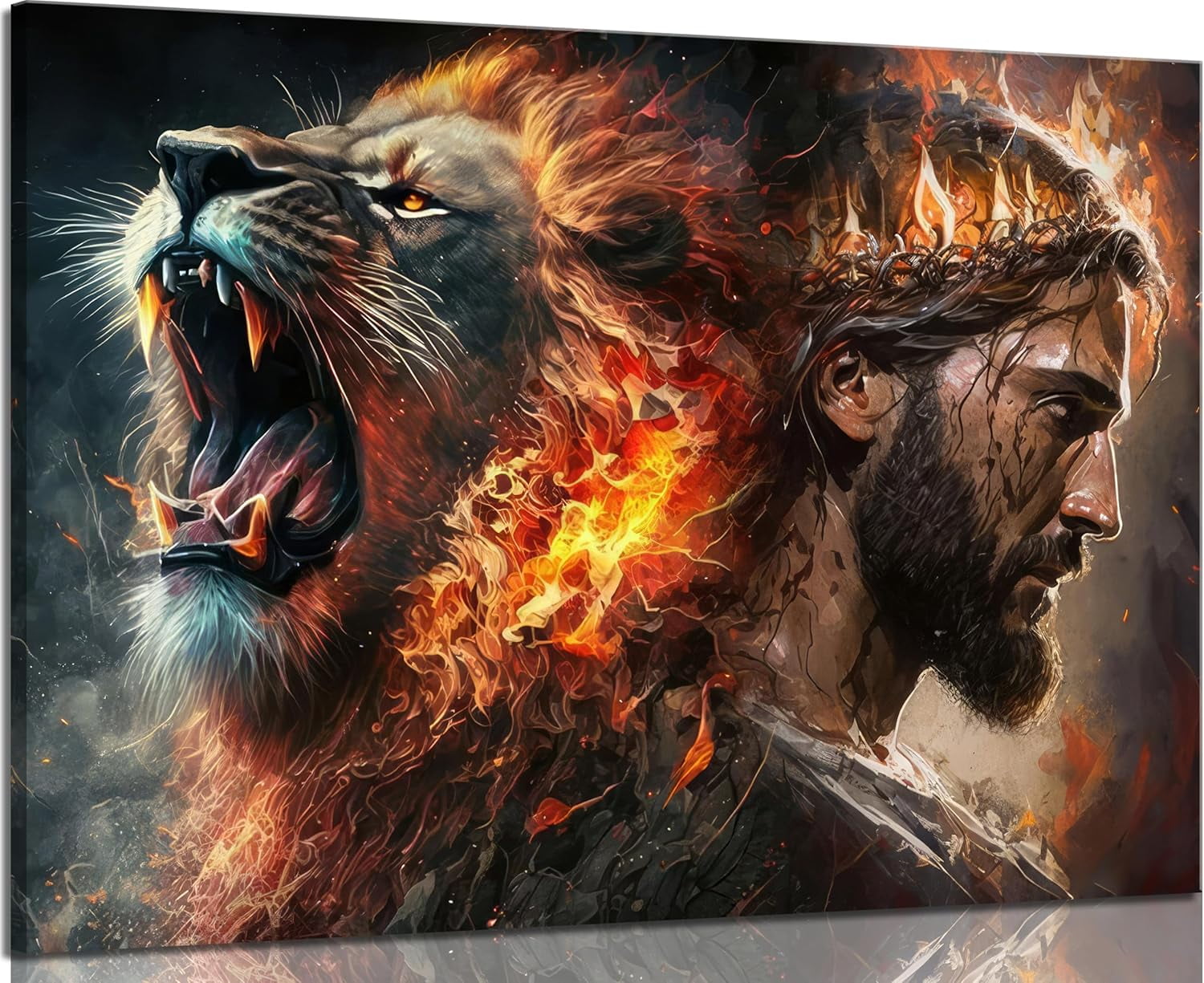 AABERIC Jesus and Lion Canvas Wall Art lion of judah Christians of God ...