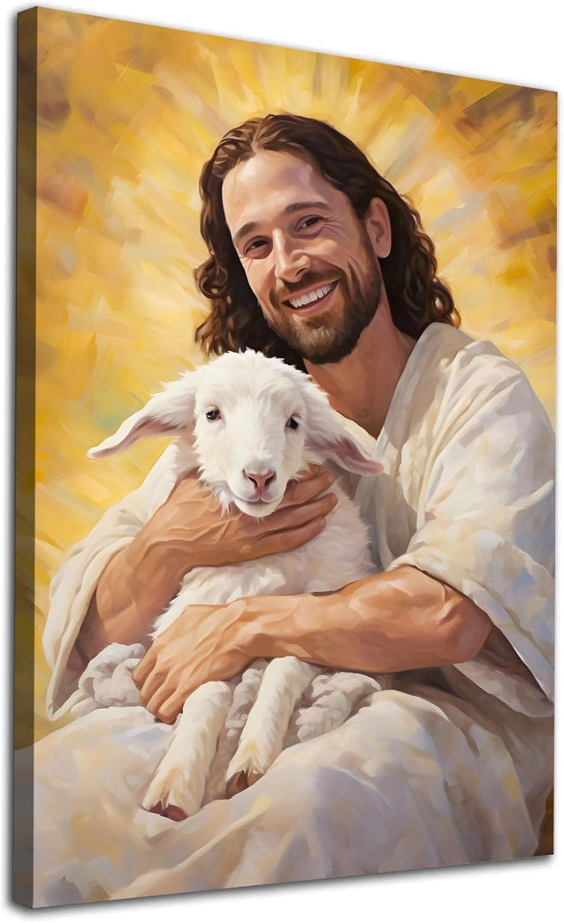 AABERIC Jesus Paintings Canvas Wall Art Jesus Saving the Lost Lamb ...