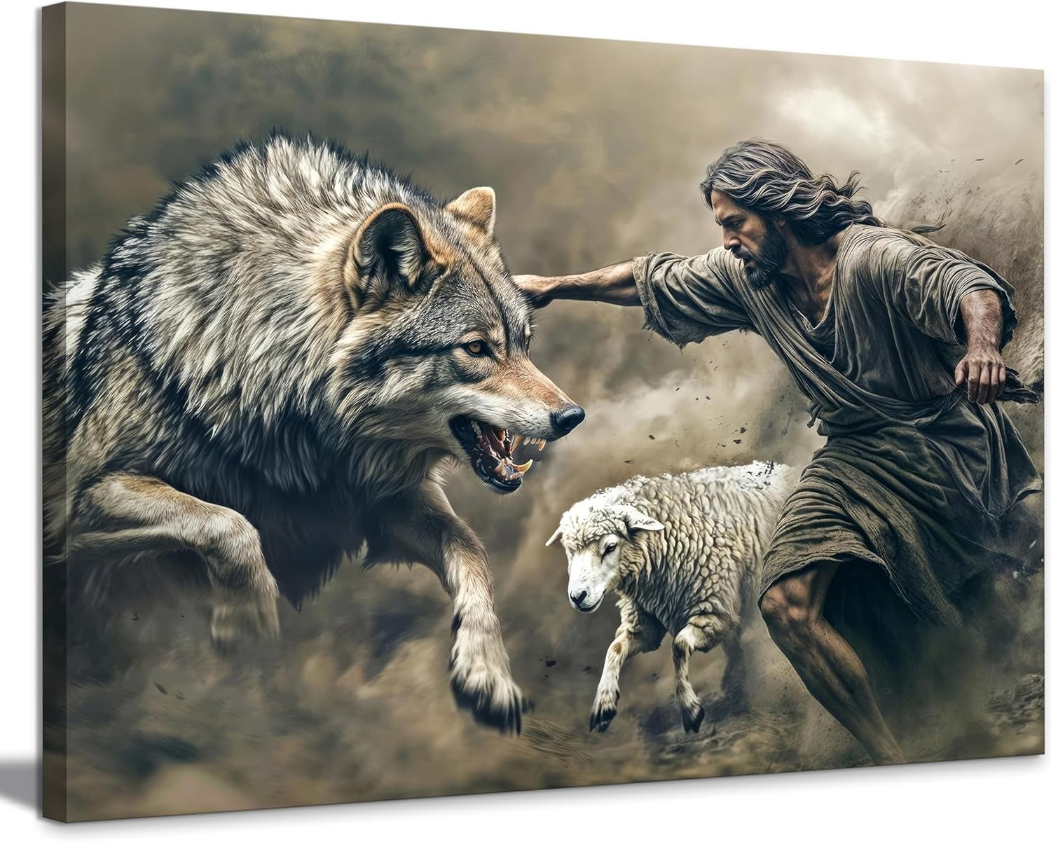 AABERIC Jesus Saves the Lost Lamb Canvas Wall Art Jesus Lamb Wolf ...