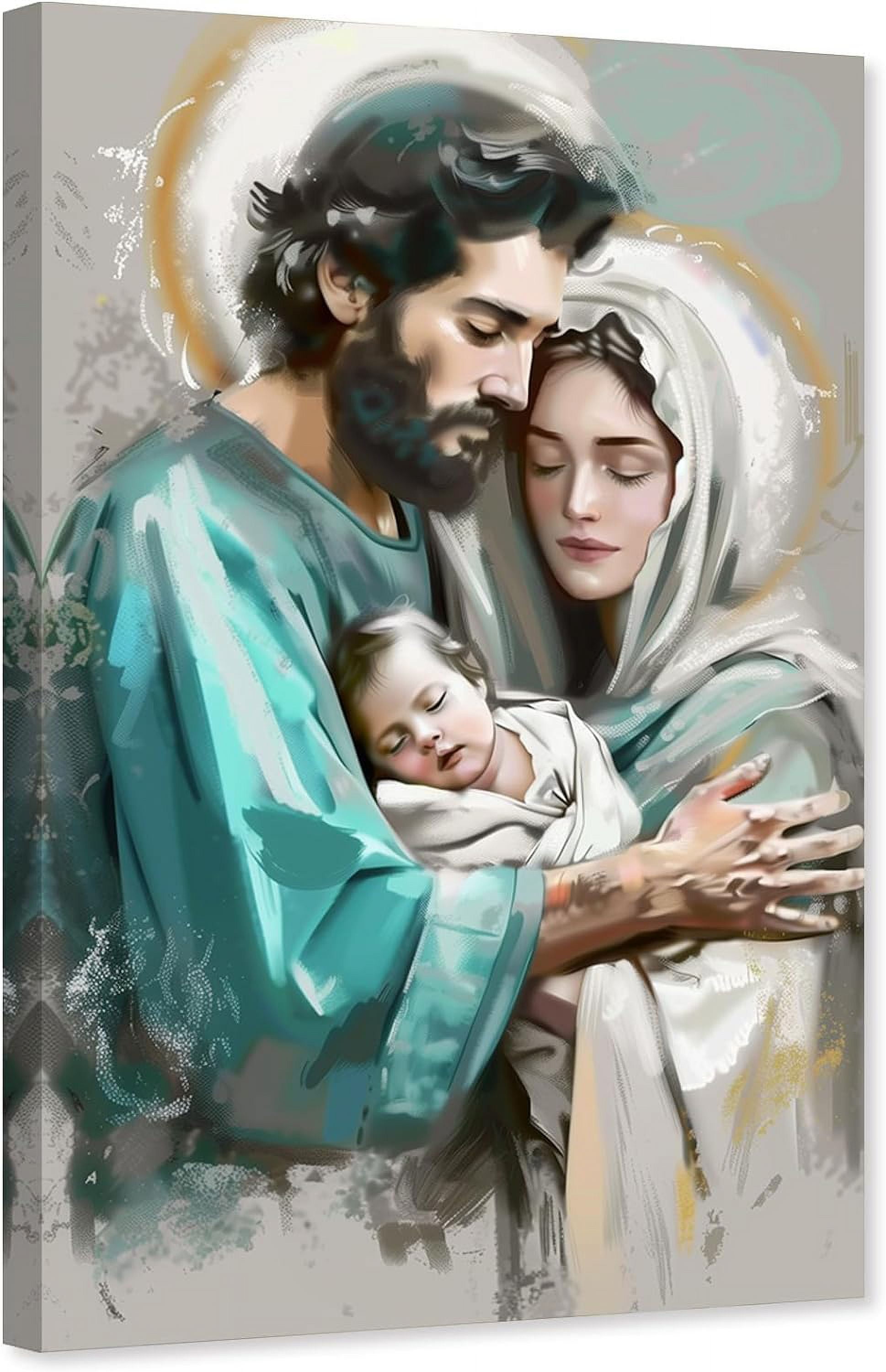 AABERIC Jesus and Virgin Mary Canvas Wall Art Holy Family Picture ...