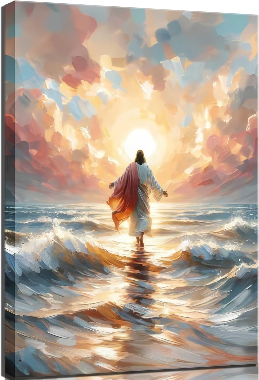 AABERIC Jesus Walking on Water Canvas Wall Art Christian God Wall Decor ...