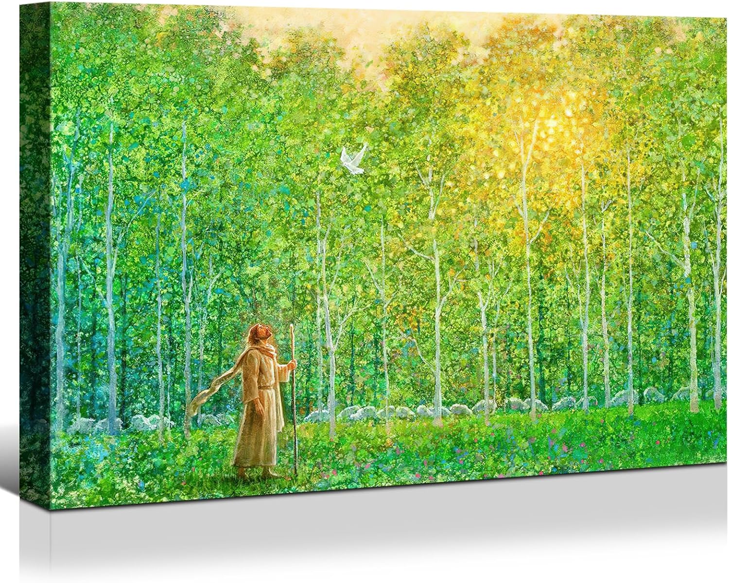 AABERIC Jesus Wall Art Canvas Christian Picture Jesus The Green Forest ...