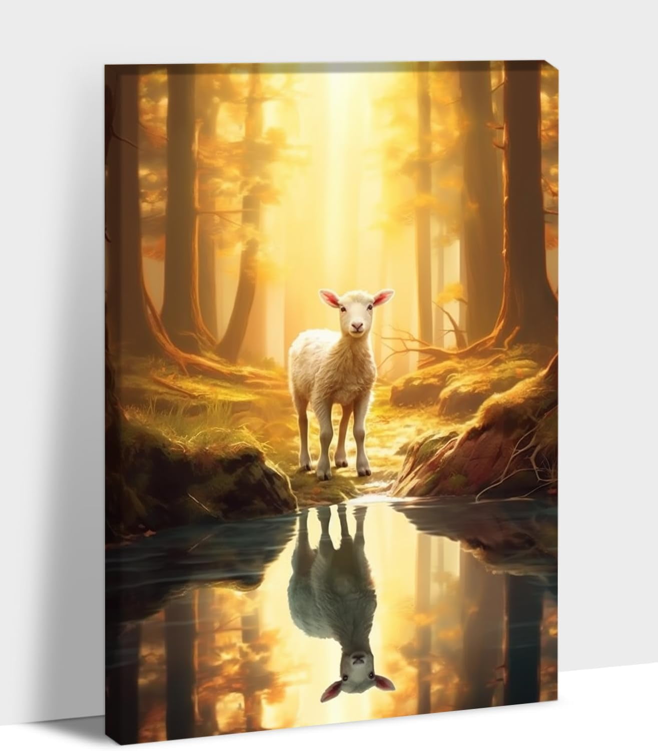AABERIC Jesus Wall Art, Christian Art a Sheep Lost The Forest Jesus ...