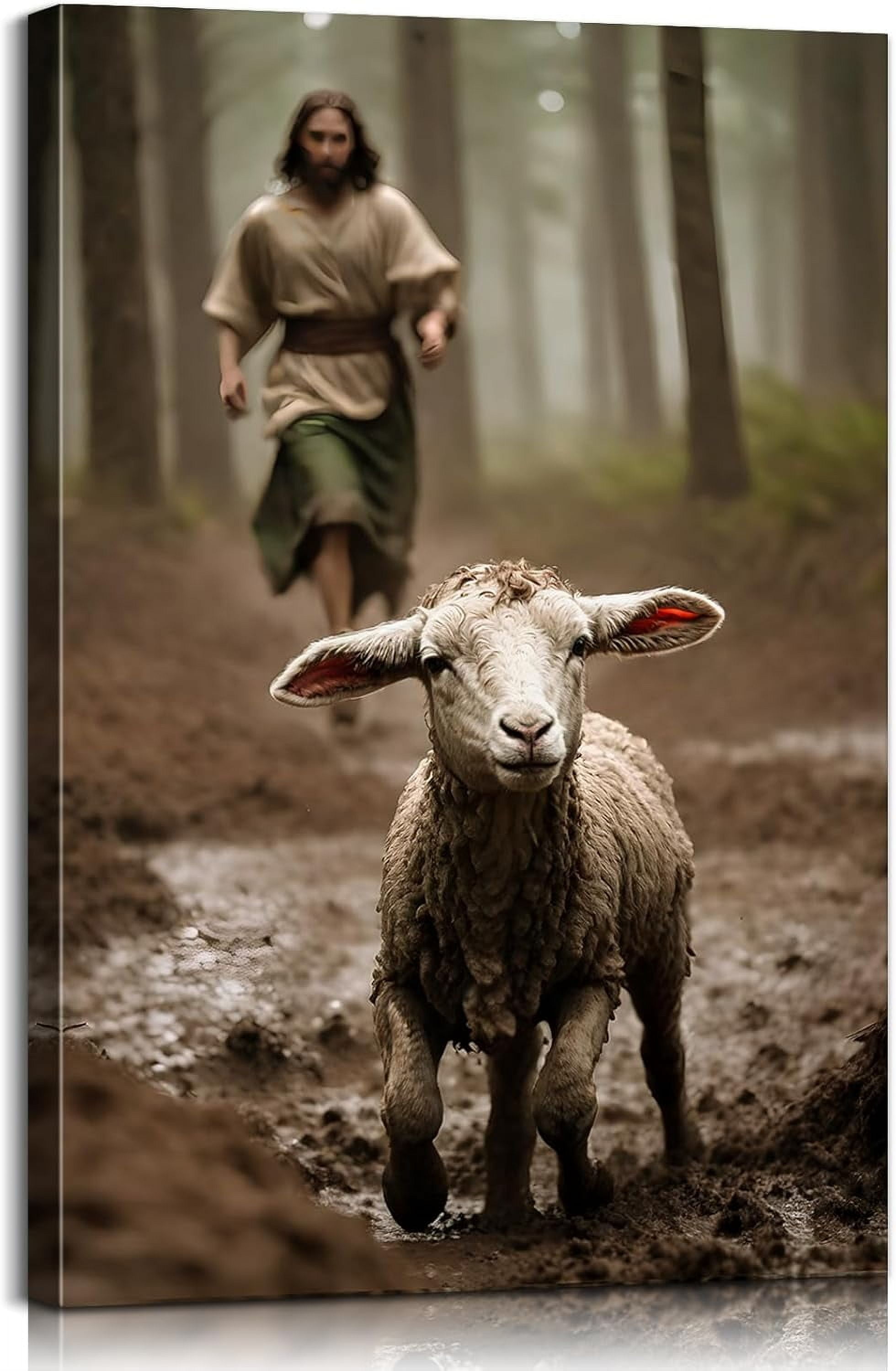 AABERIC Jesus Wall Art Christian Wall Art Jesus Running After Lost Lamb ...