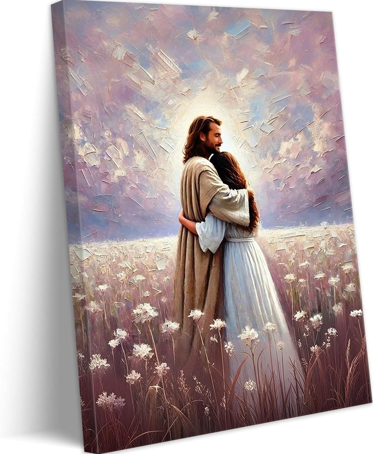 AABERIC Jesus Wall Art Jesus Embracing Woman Canvas Christian Decor Love of Christ Picture Jesus ...