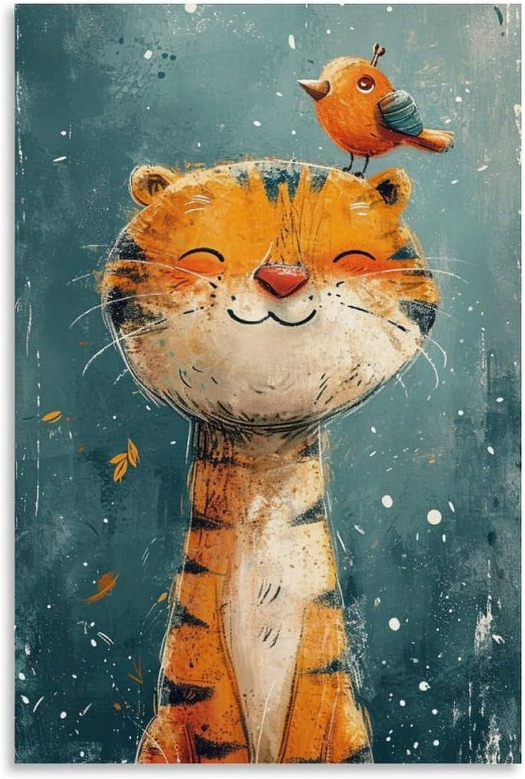 AABERIC Joyful Beagle Dog with A Bird on Its Head Canvas Painting Wall ...