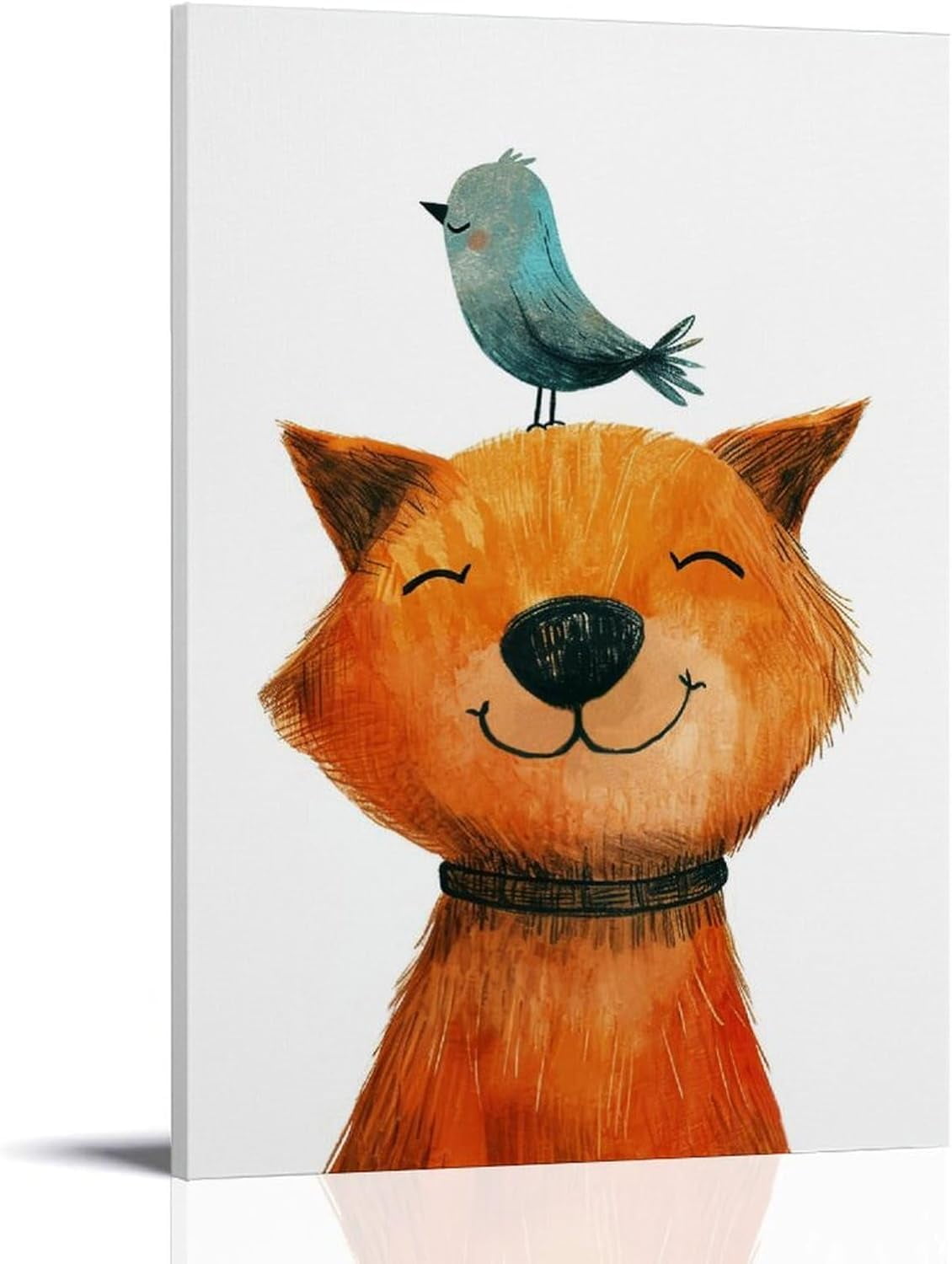 AABERIC Joyful Beagle Dog with A Bird on Its Head Canvas Painting Wall ...