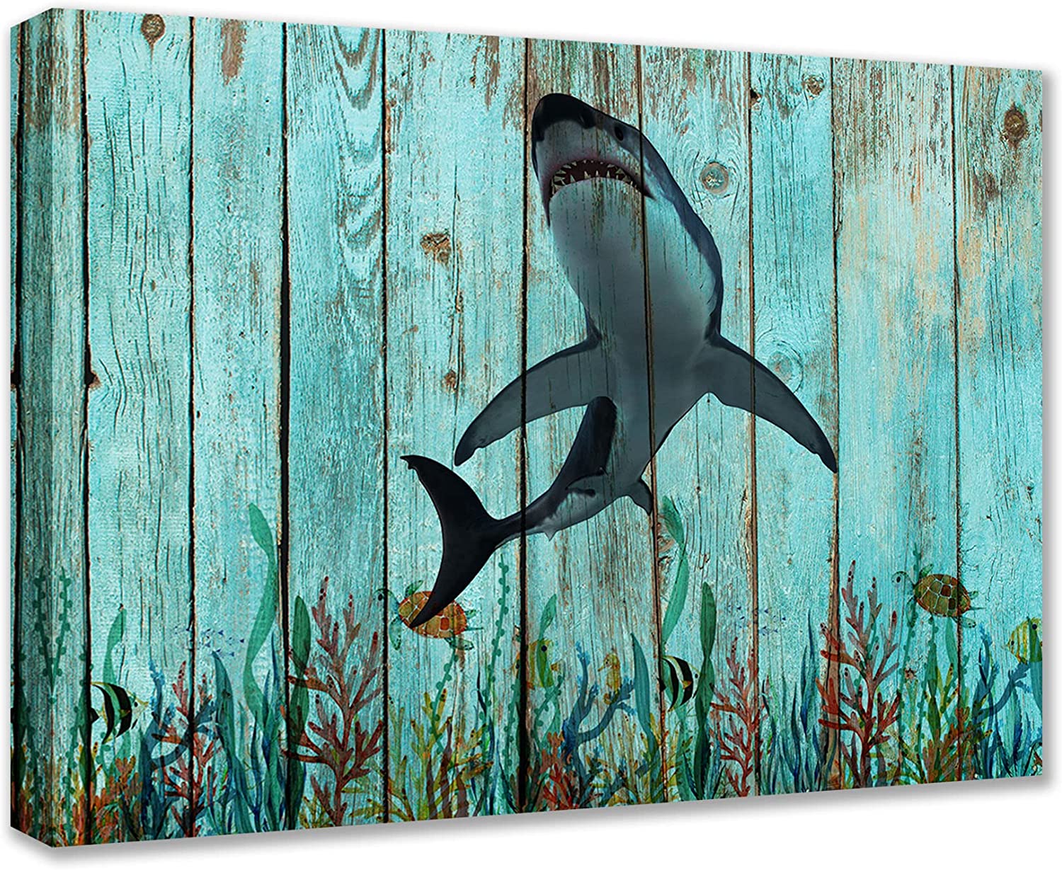 AABERIC Jumping Blue Marlin Fish Paintings Coral Wall Art Swordfish ...