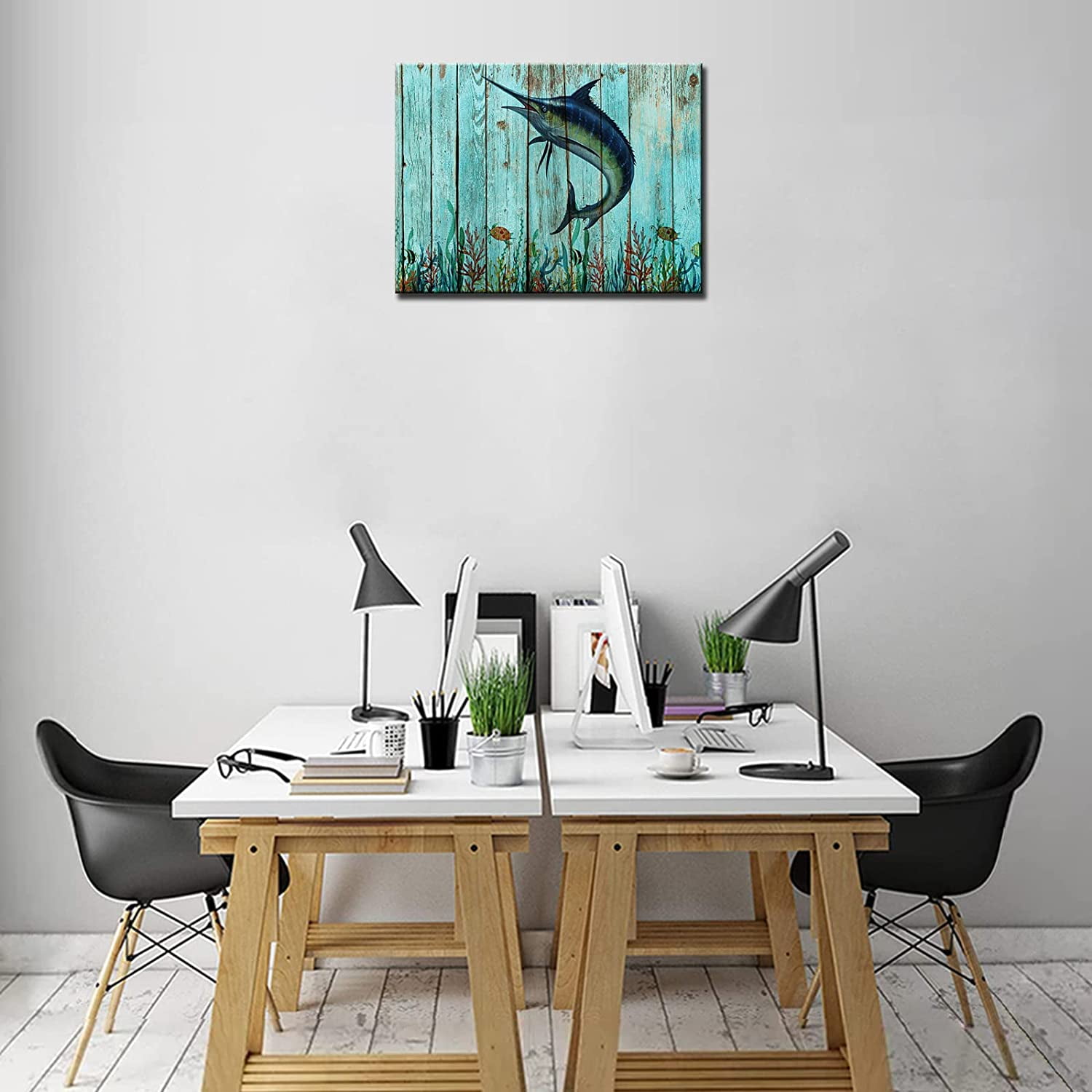 AABERIC Jumping Blue Marlin Fish Paintings Coral Wall Art Swordfish ...