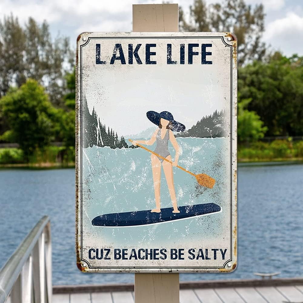 AABERIC Lake Beach House Decor Retro Tin Signs -Lake Life Cuz Beaches ...
