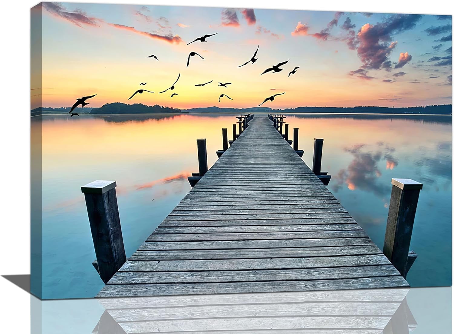 AABERIC Lake Canvas Wall Art Nature Pier Boardwalk Pictures Wall Decor ...