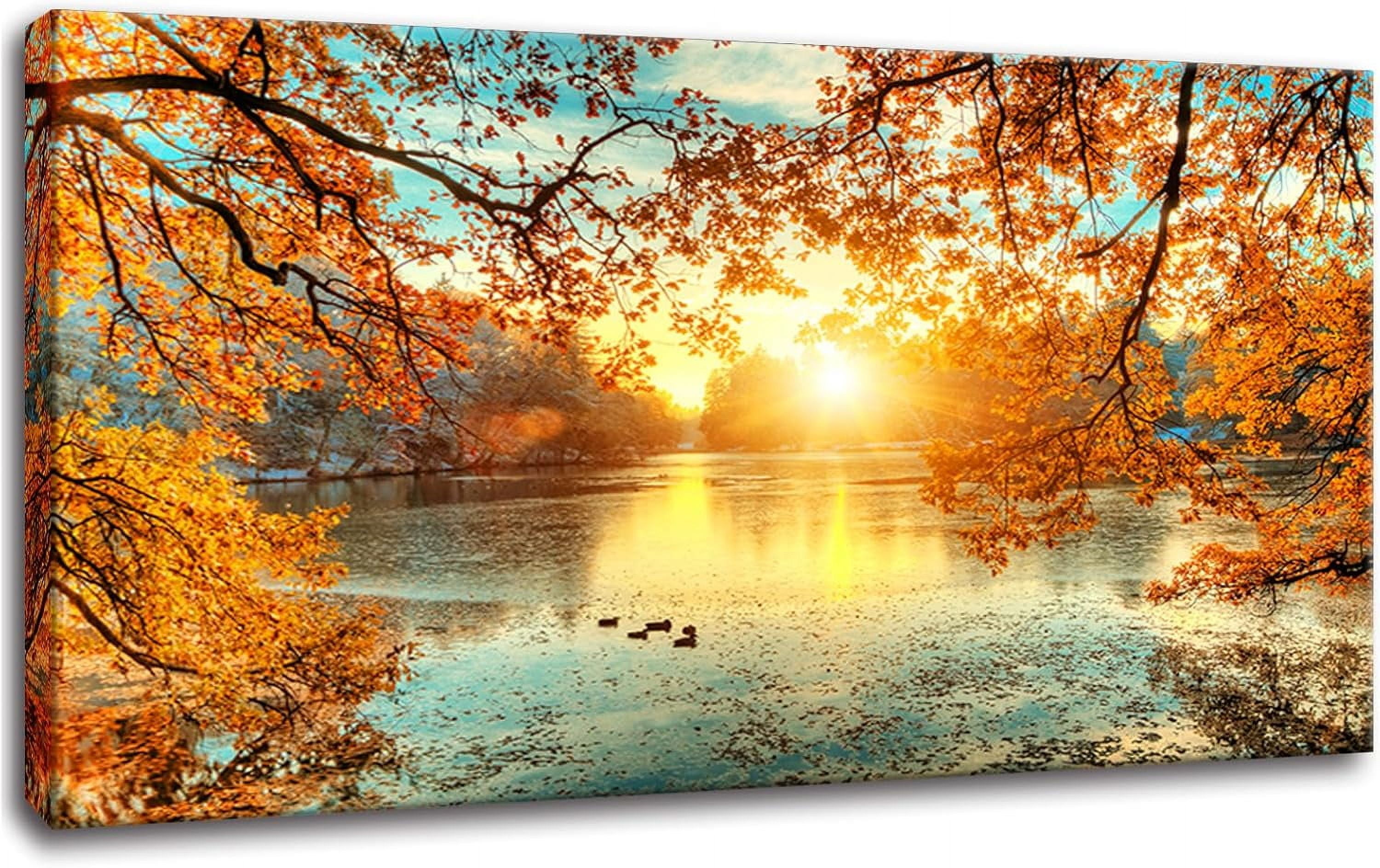 AABERIC Landscape Tree Canvas Wall Art Fall Forest Sunset Wall Decor ...