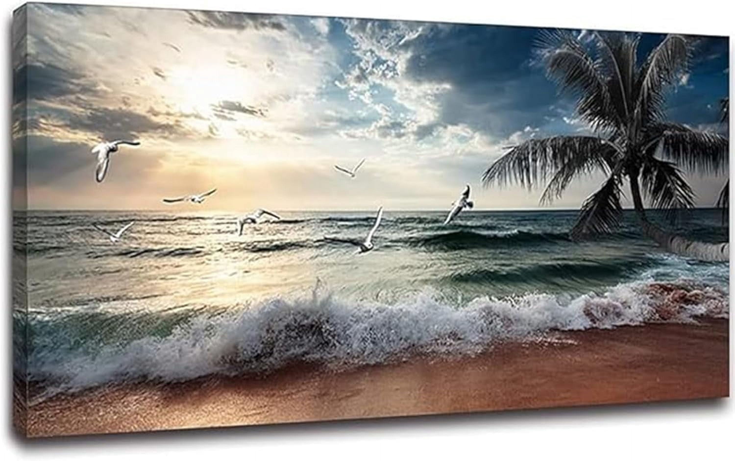 AABERIC Large Beach Ocean Canvas Wall Art Coast Sunset Sea Paintings ...