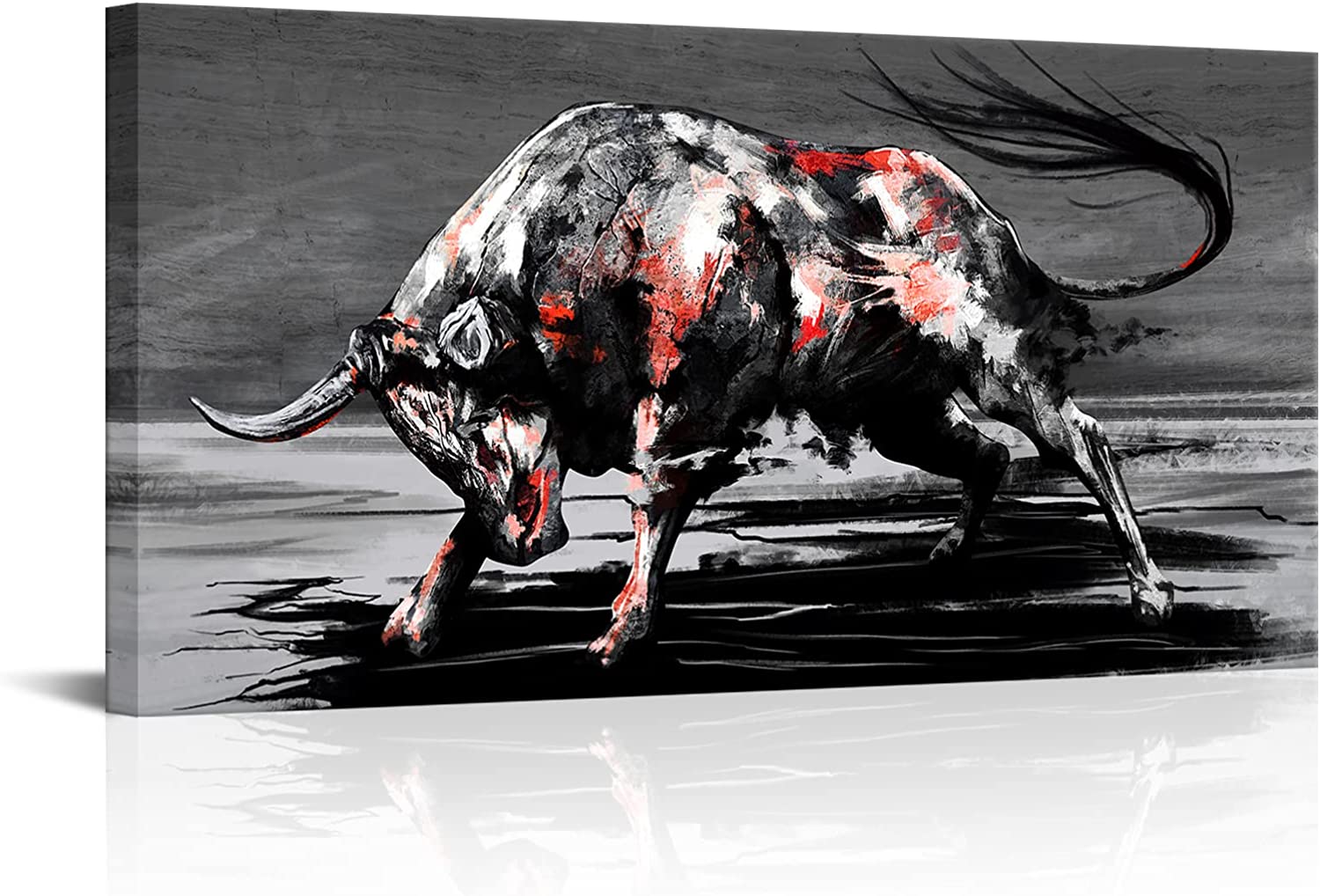 AABERIC Large Fighting Bull Canvas Wall Art Cool Animal Painting ...