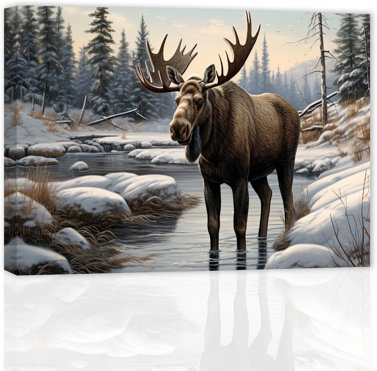 AABERIC Large Moose Wall Art Wildlife Canvas Pictures Rustic Forest ...