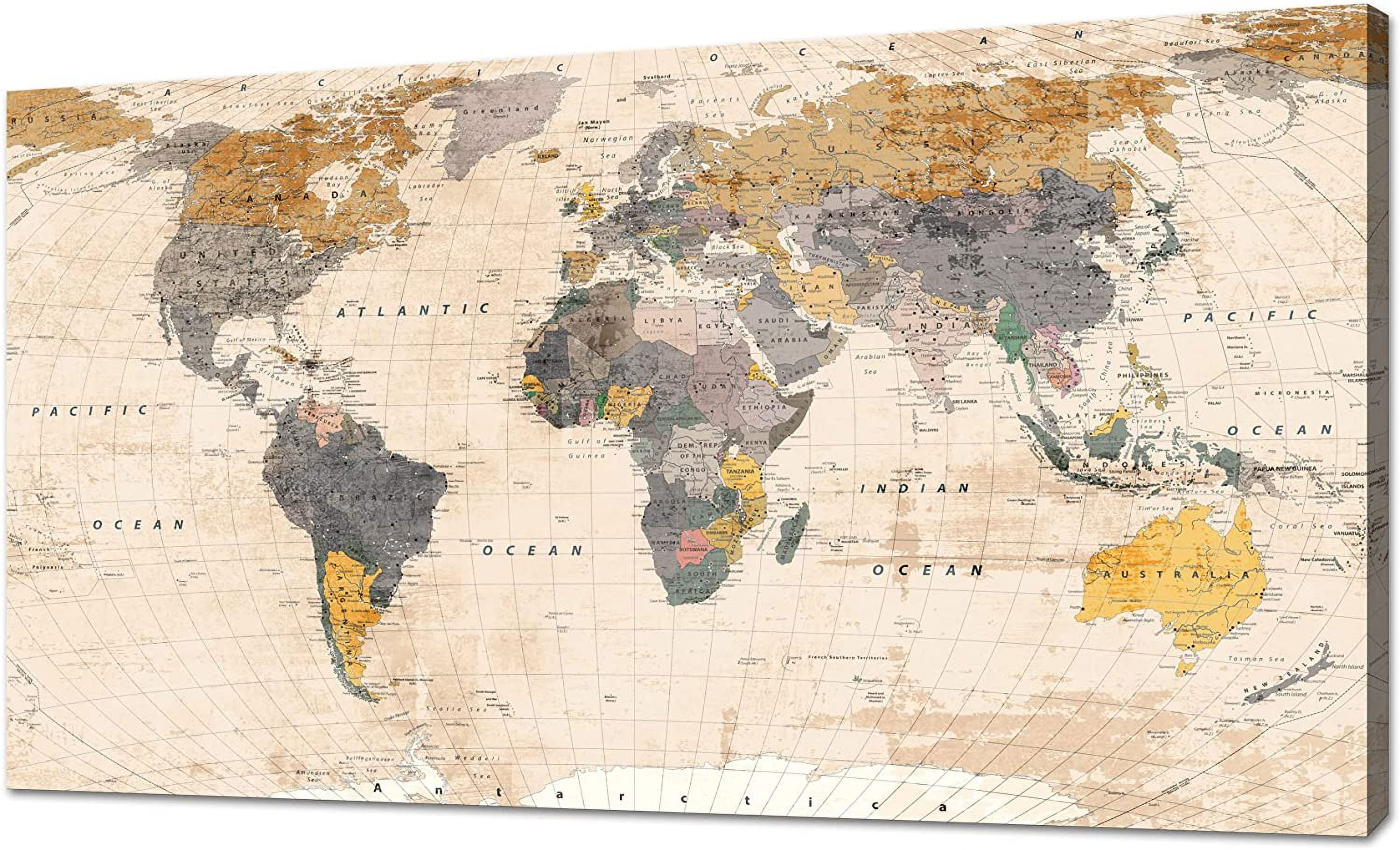 AABERIC Large World Map Poster for Wall Art Canvas Prints Photos ...