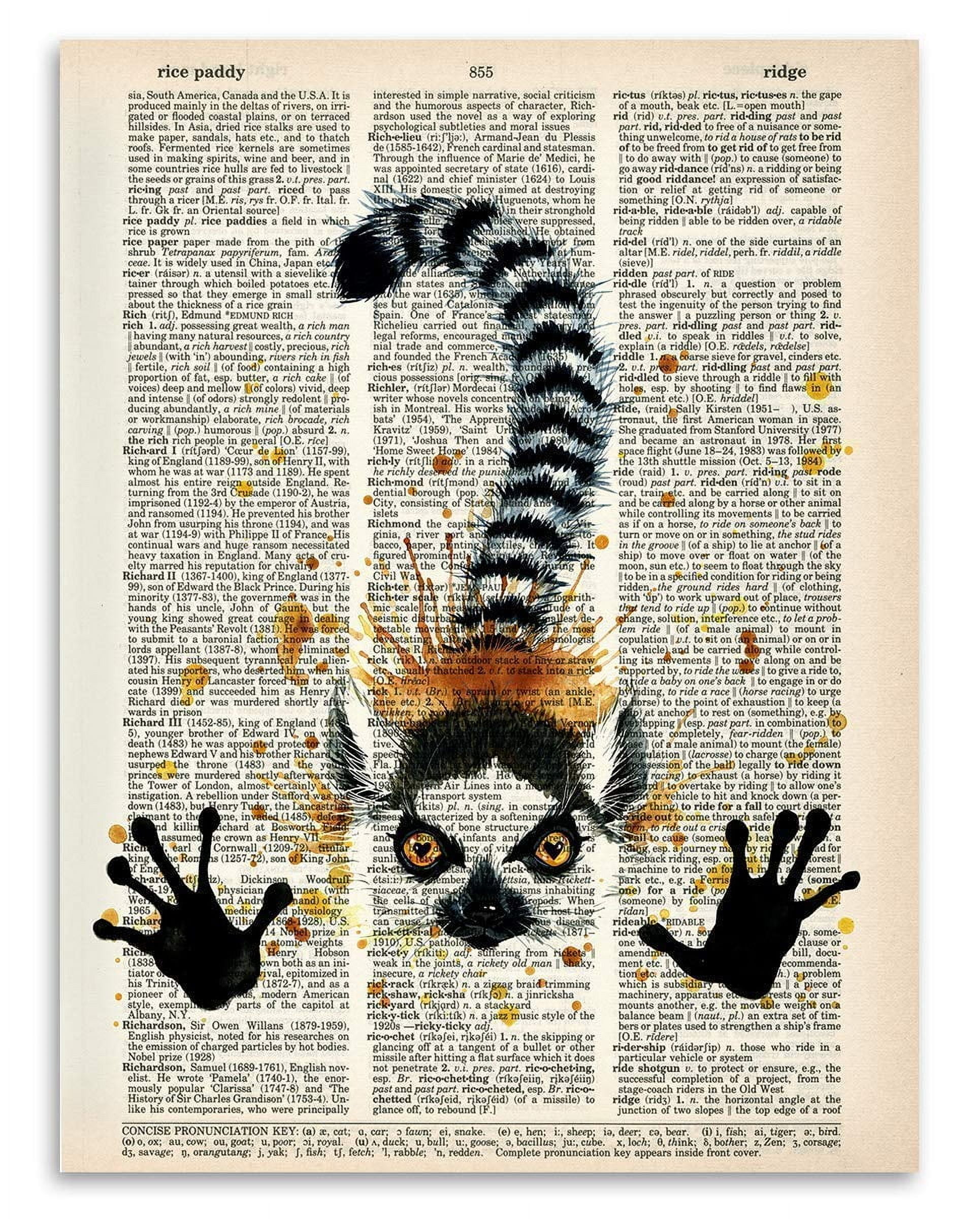 AABERIC Lemur Monkey - Upcycled Dictionary Art - Scary Lemur Animal ...
