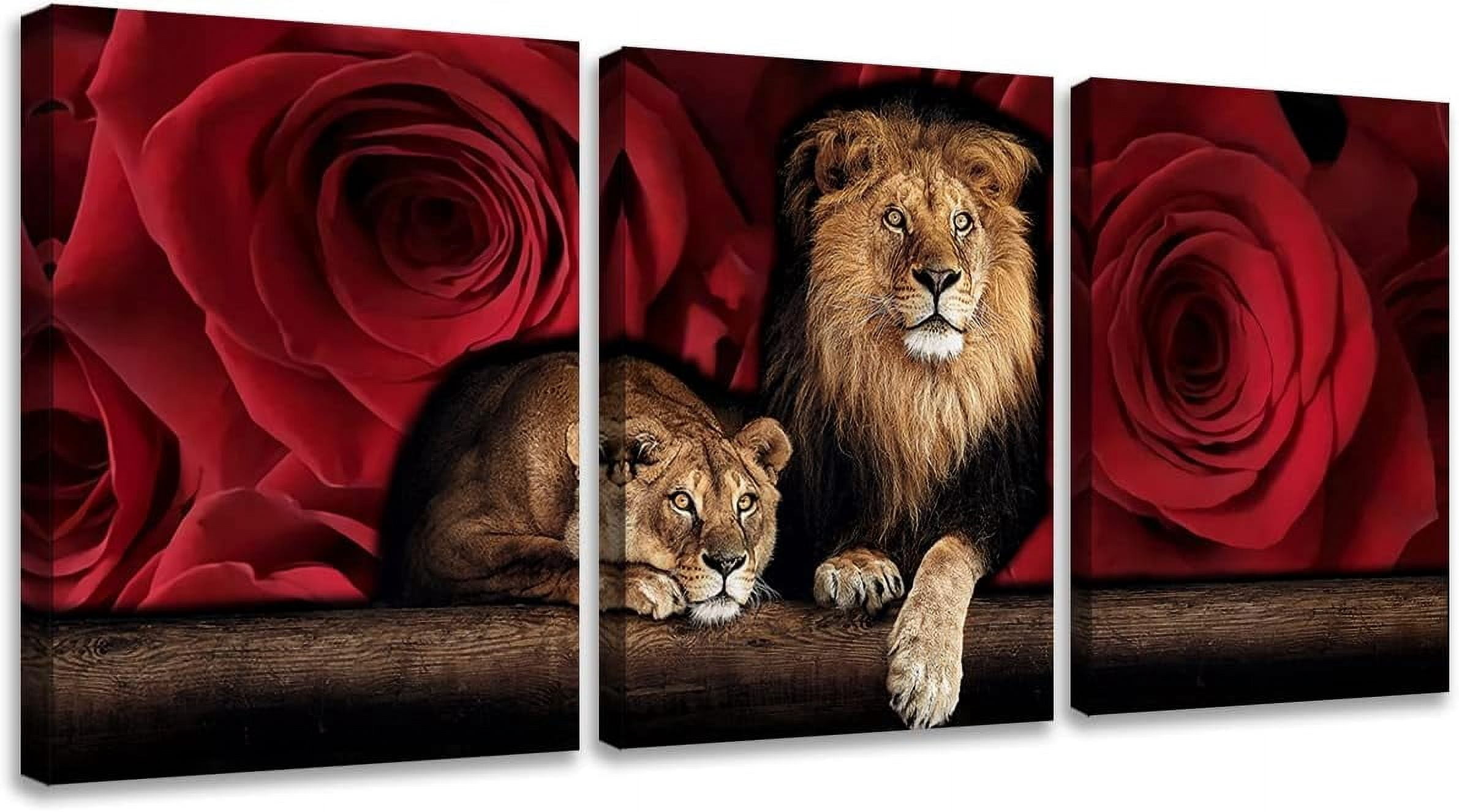 AABERIC Lion Animal Canvas Print Wall Art Honorable and Confident Lion ...