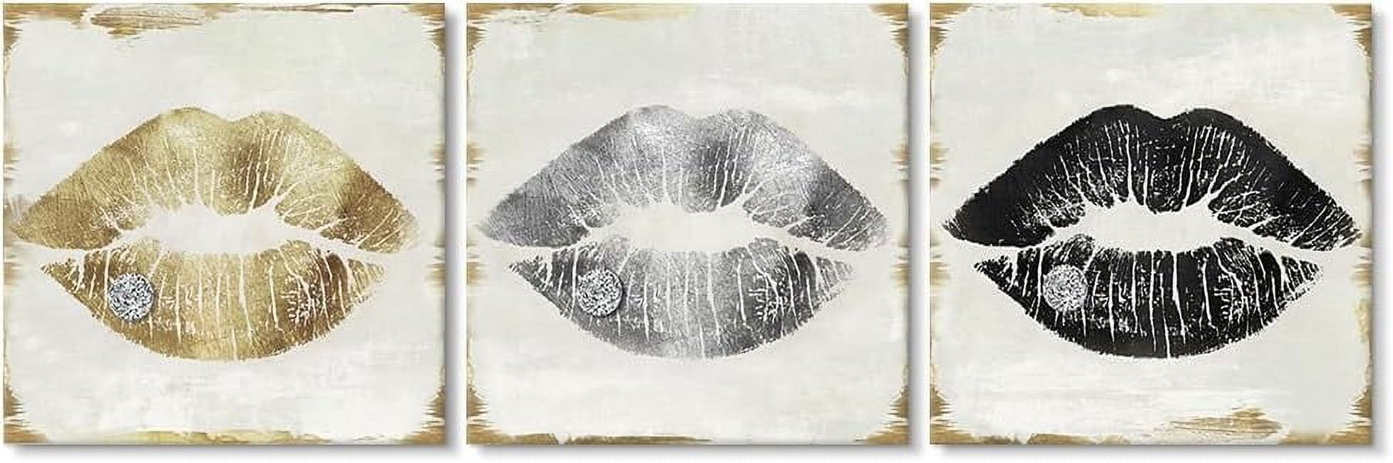 AABERIC Lips Wall Decor Gold and Silver Lip Canvas Wall Art Makeup ...