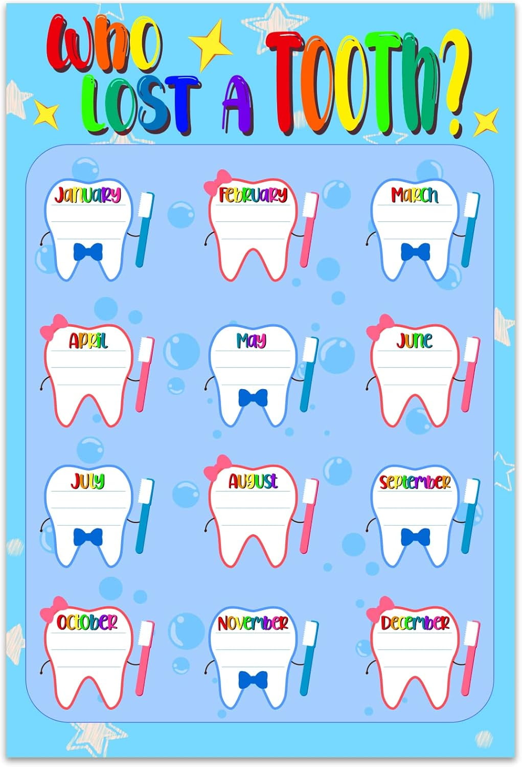 AABERIC Who Lost a Tooth Chart Classroom Learning Chart Lost Teeth ...
