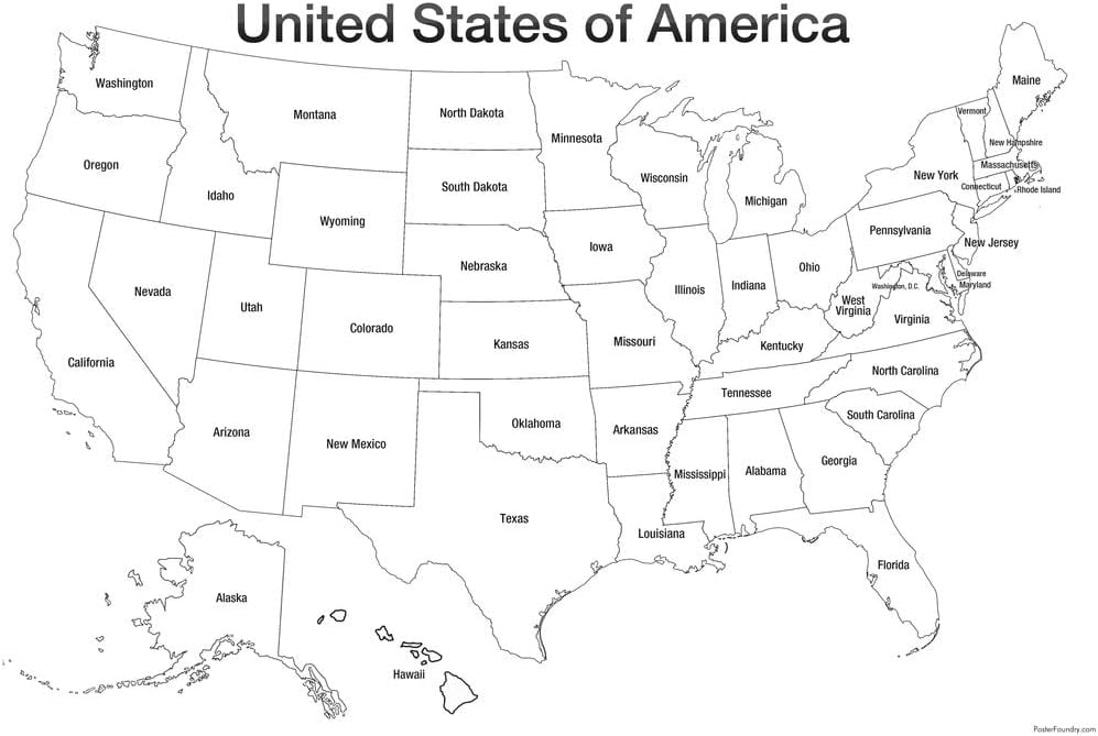 AABERIC Map of The United States Coloring Canvas Prints Wall Posters ...