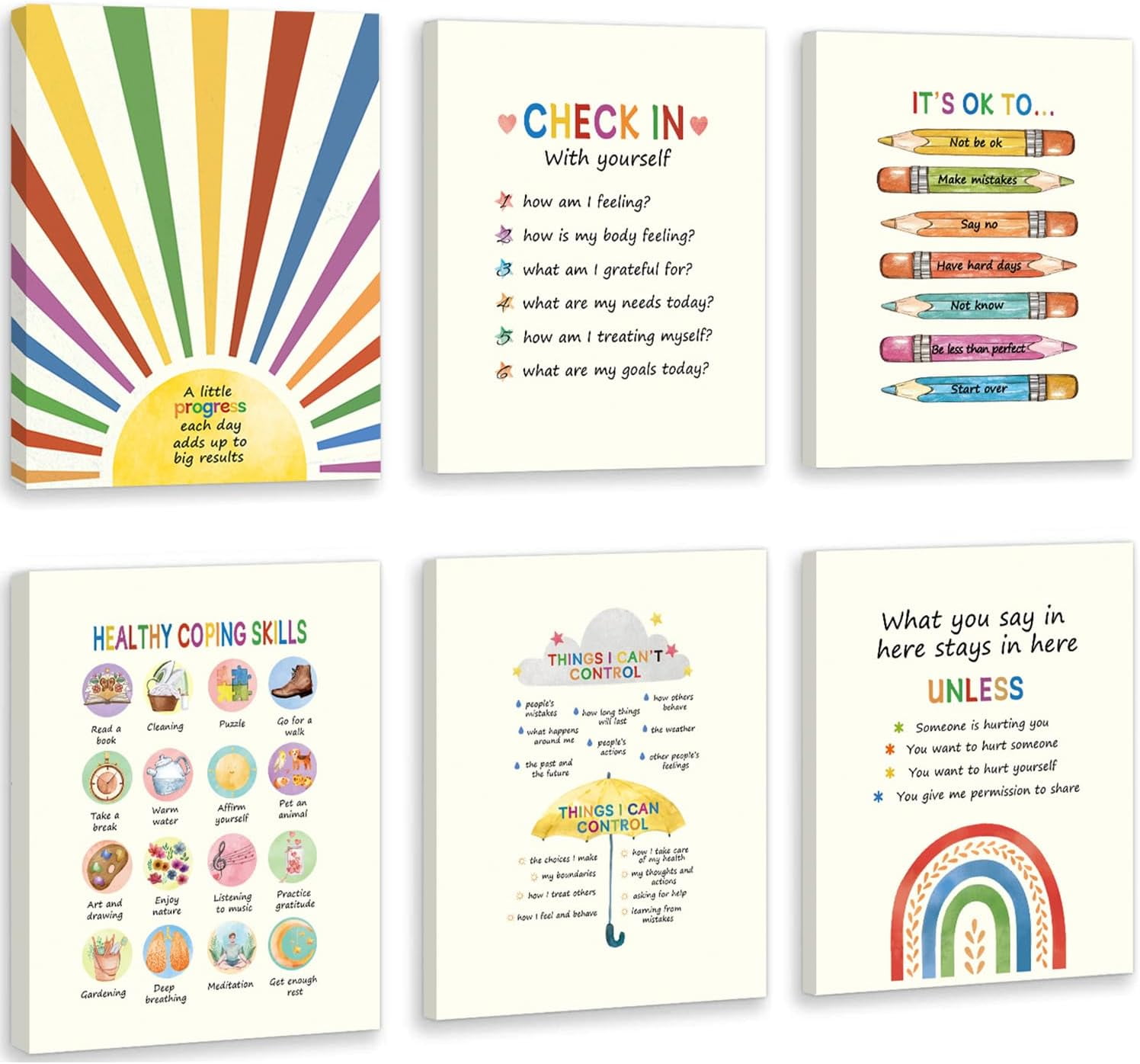 AABERIC Mental Health Posters,Kids Rainbow Classroom Decor Set Of 6 (8 ...