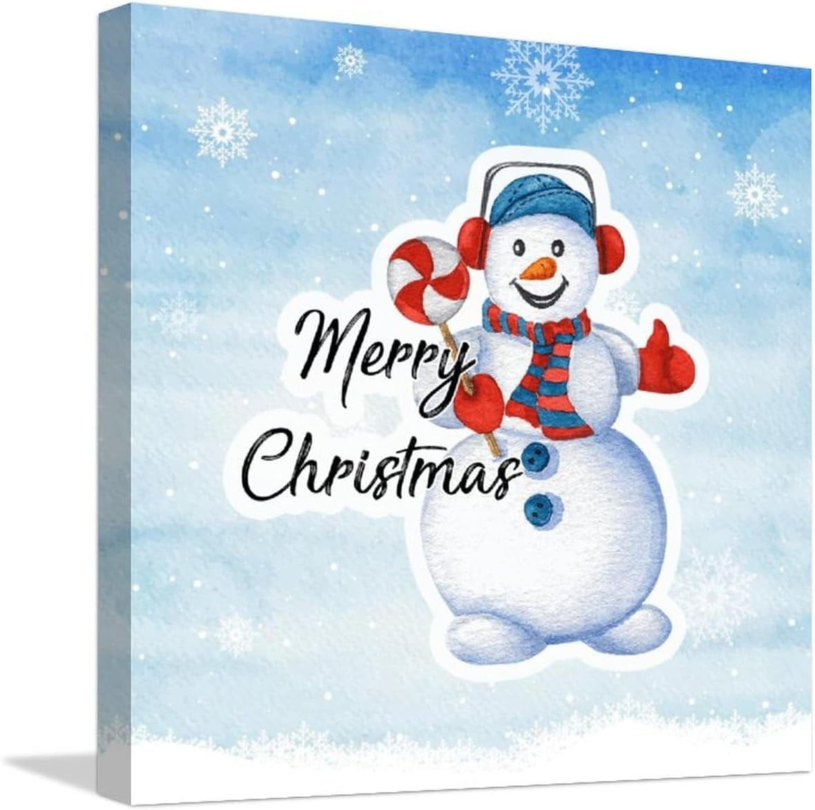 AABERIC Merry Christmas Canvas Print Winter Snowman with Scarves Hats ...