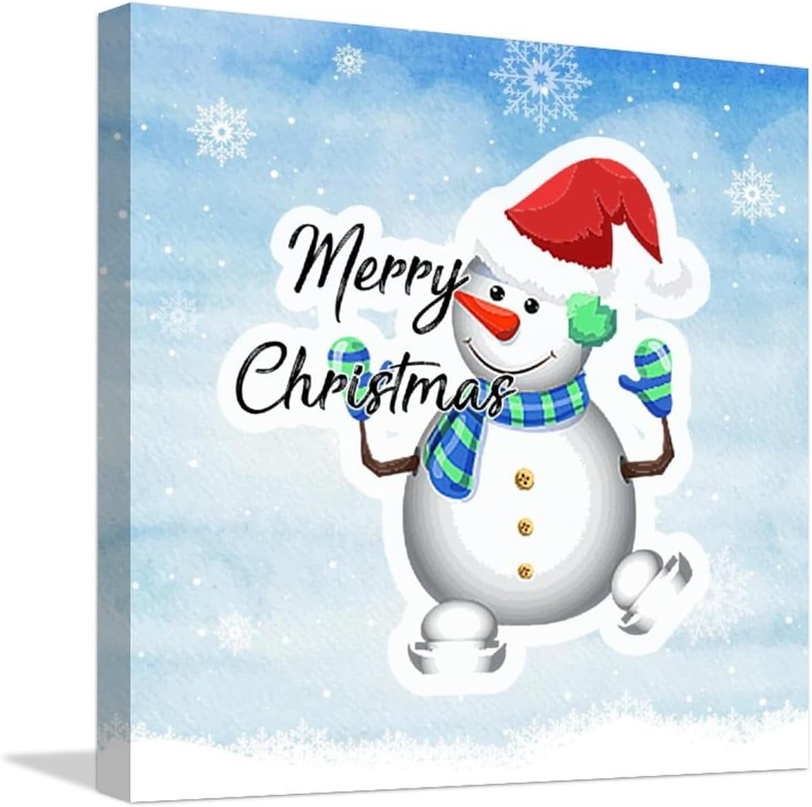 AABERIC Merry Christmas Canvas Print Winter Snowman with Scarves Hats ...