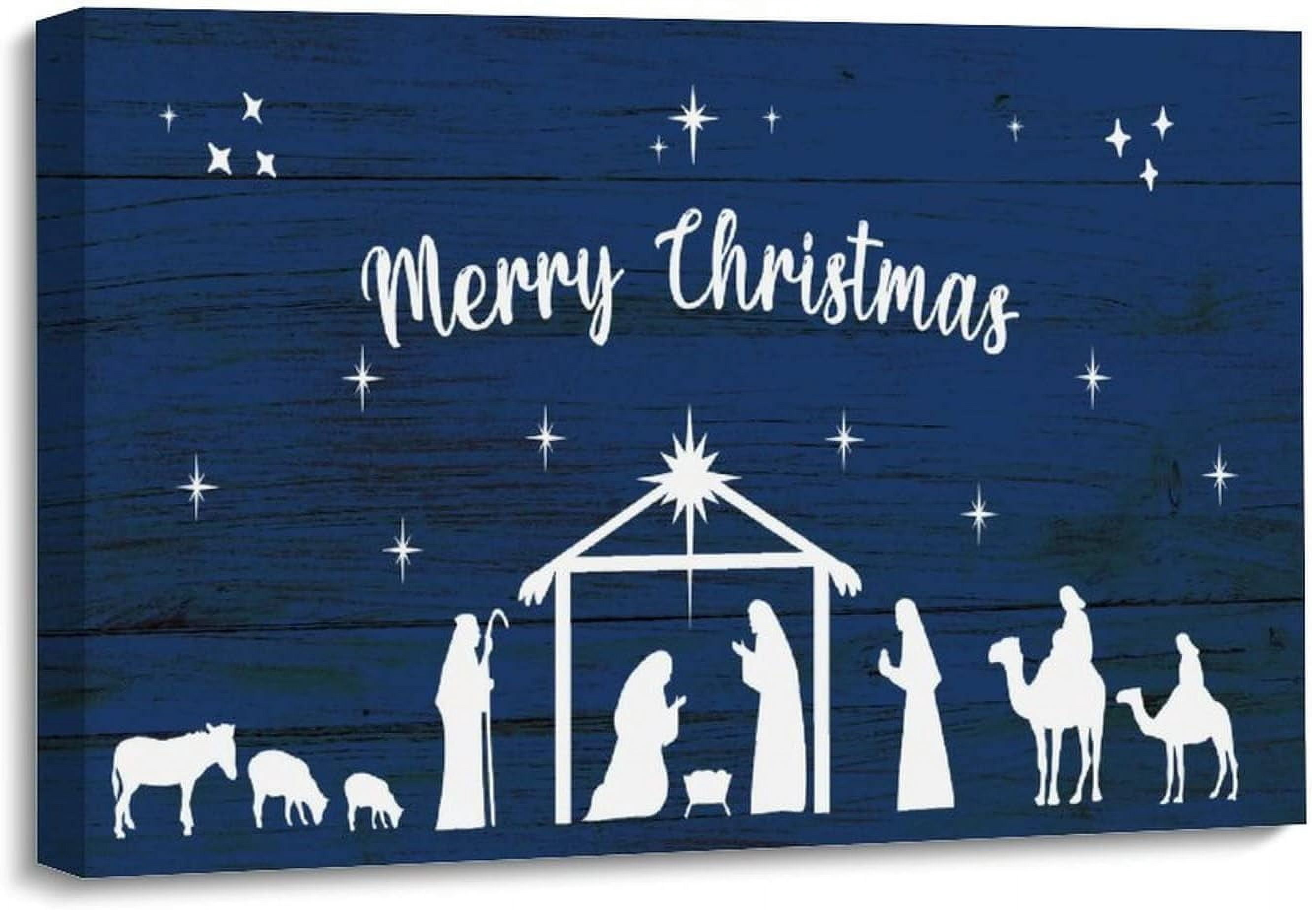 AABERIC Merry Christmas Canvas Wall Art Decor Religious Nativity Scene ...
