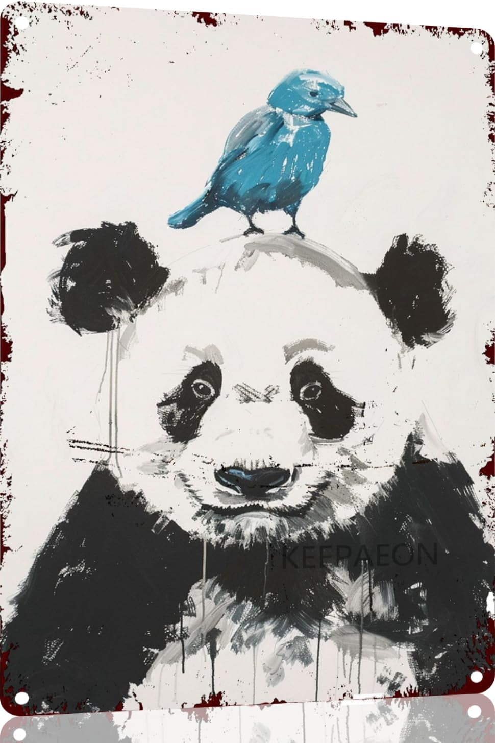 AABERIC Metal Aluminum Sign Panda with Blue Bird Vintage Wall Art ...