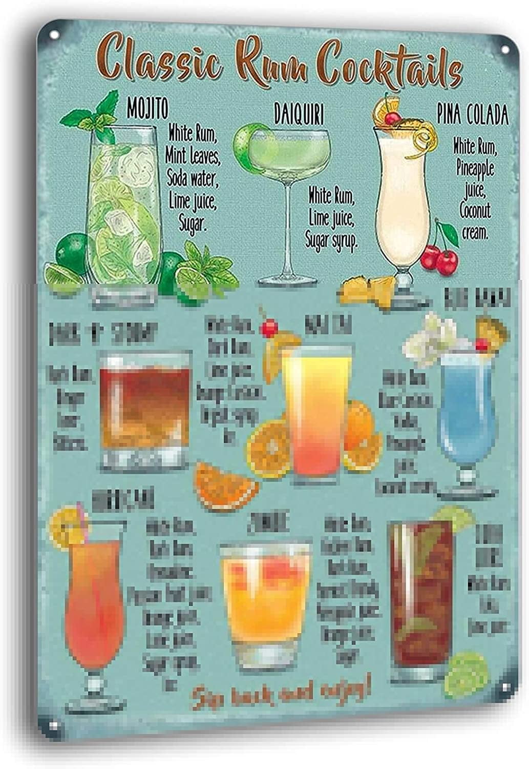 AABERIC Metal Signs Rum Cocktail Recipe Vintage Tin Sign Bar Club Man ...