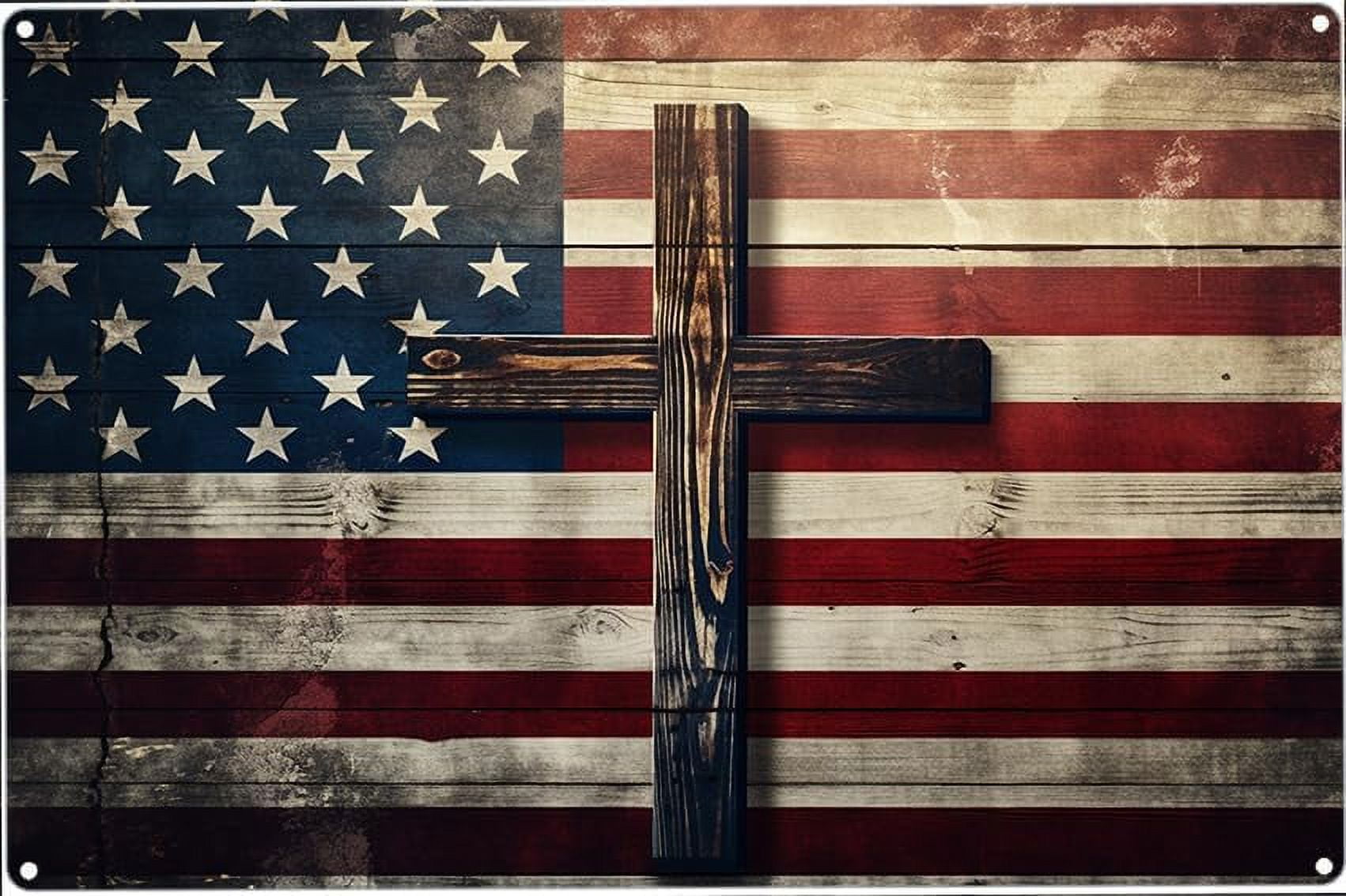 AABERIC Metal Tin Sign Christian Cross USA American Retro Patriotic ...