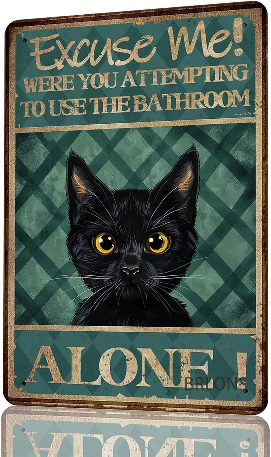 AABERIC Metal Tin Sign Excuse Me Black Cat Metal Sign Alumium Sign ...