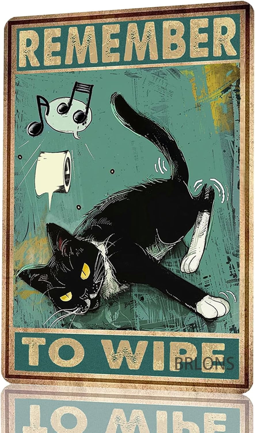AABERIC Metal Tin Sign 'Remember To Wipe' Cat Decorative Sign 8x12Inch ...