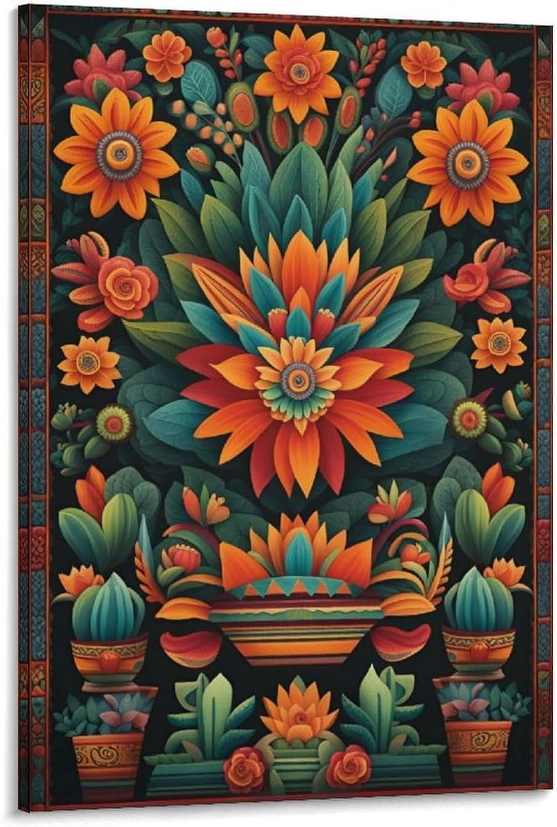 AABERIC Mexican Floral Art Poster Print Decor Mexican Aztec Pattern Art ...