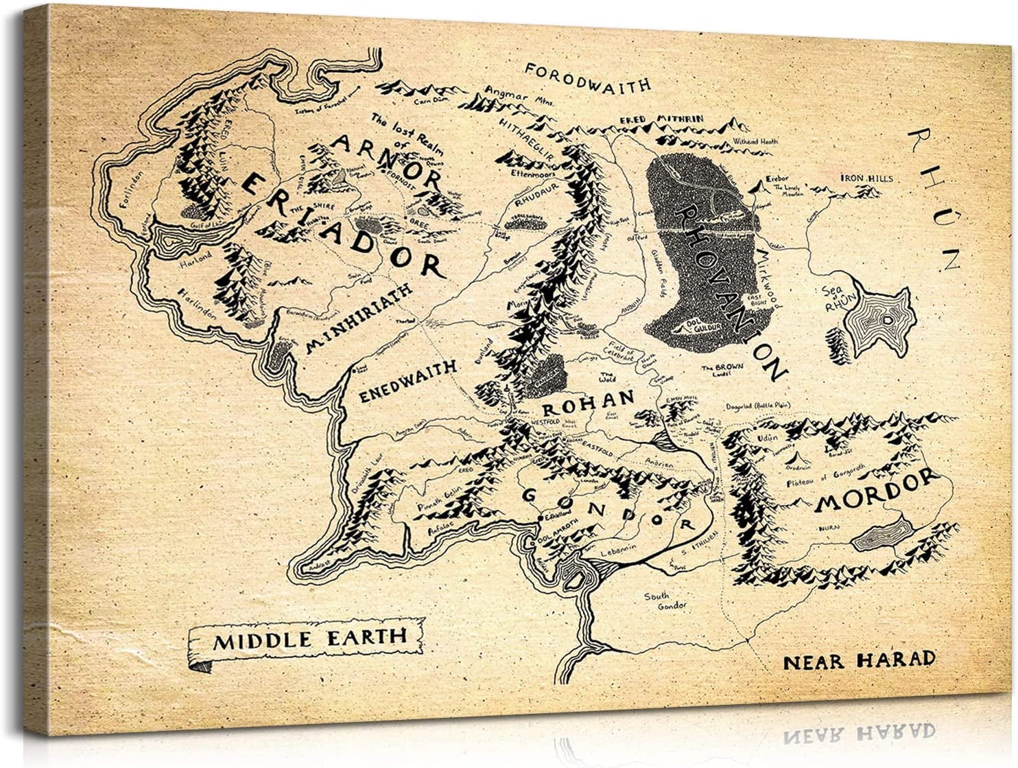 AABERIC Middle Earth Map Wall Art Canvas Print - Fantasy Map of Middle ...